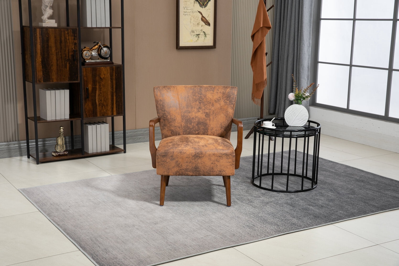 Accent Chair with Square Armrests, Modern Microsuede Lounge Chair with ...