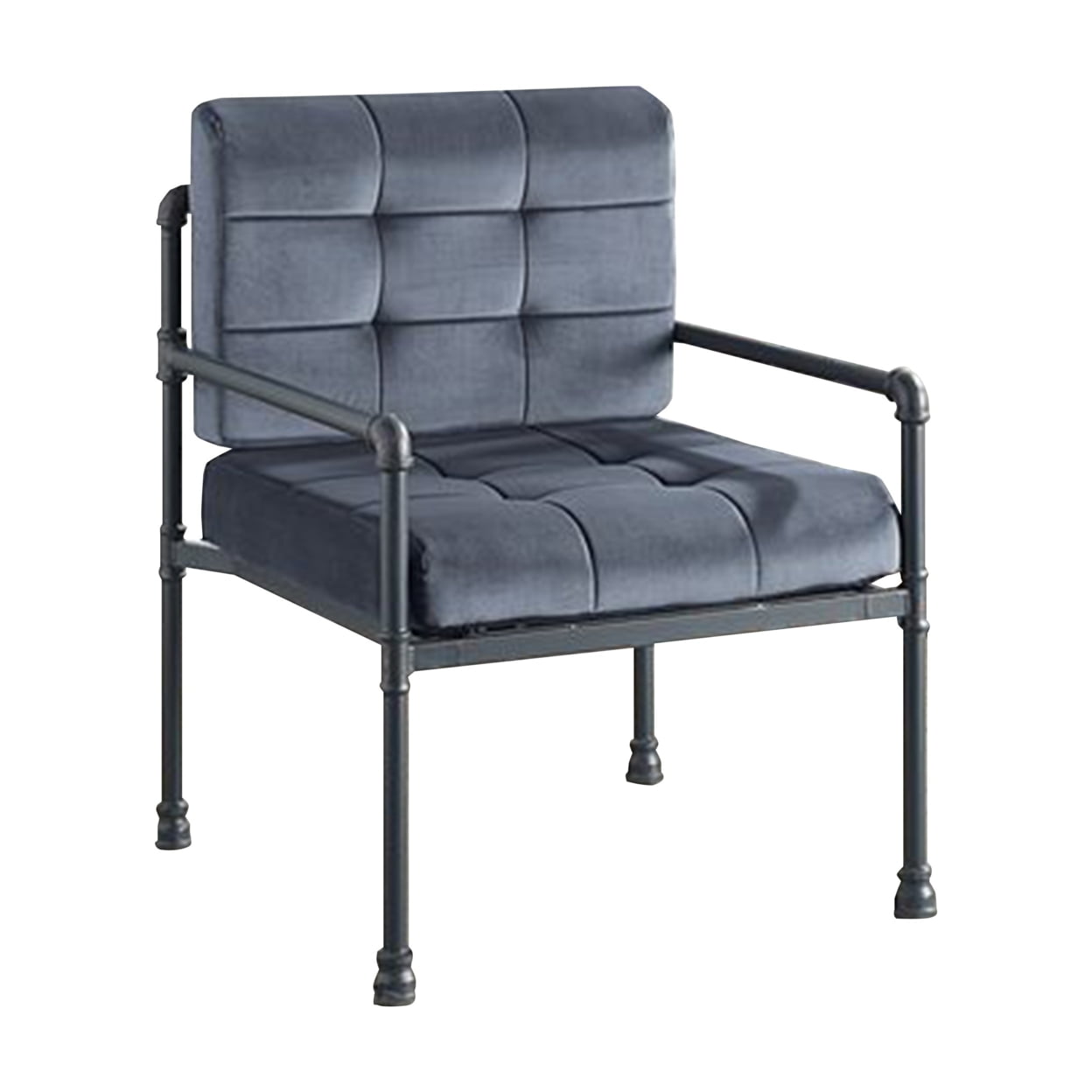 Accent Chair with Tufted Velvet Seat and Metal Frame Gray - Saltoro ...
