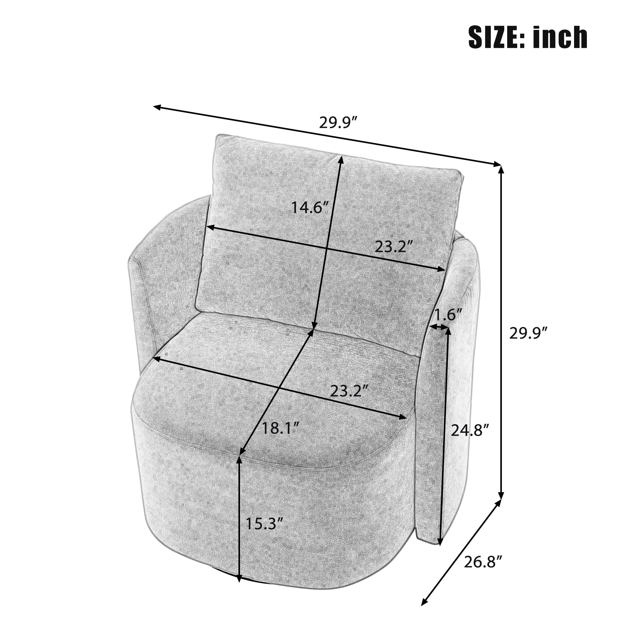 Accent Chairs 360° Swivel Chair, 29.9" Accent Barrel Armchair ...