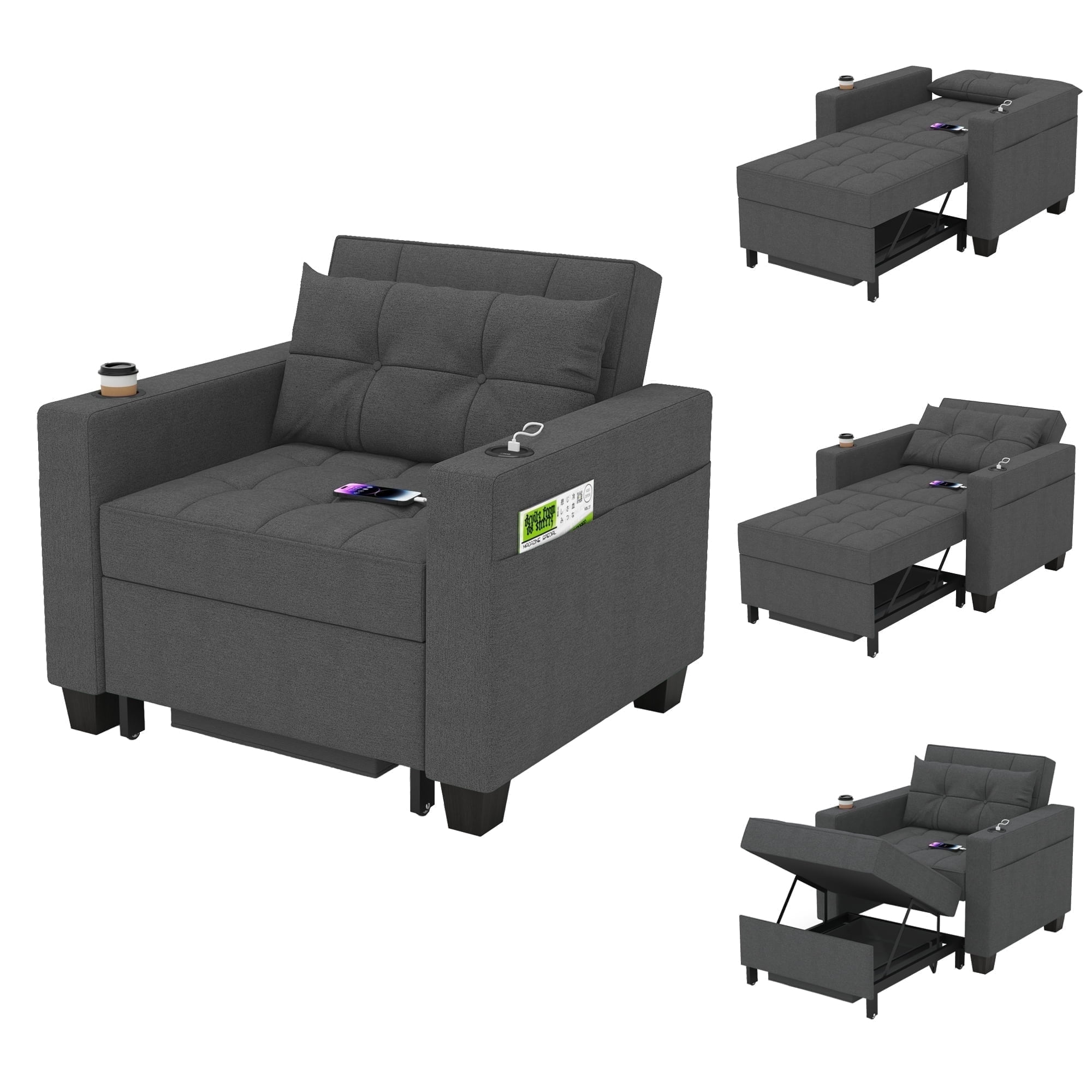 Duraspace Convertible Sleeper Armchair, Small Furniture Single Sofa Bed ...