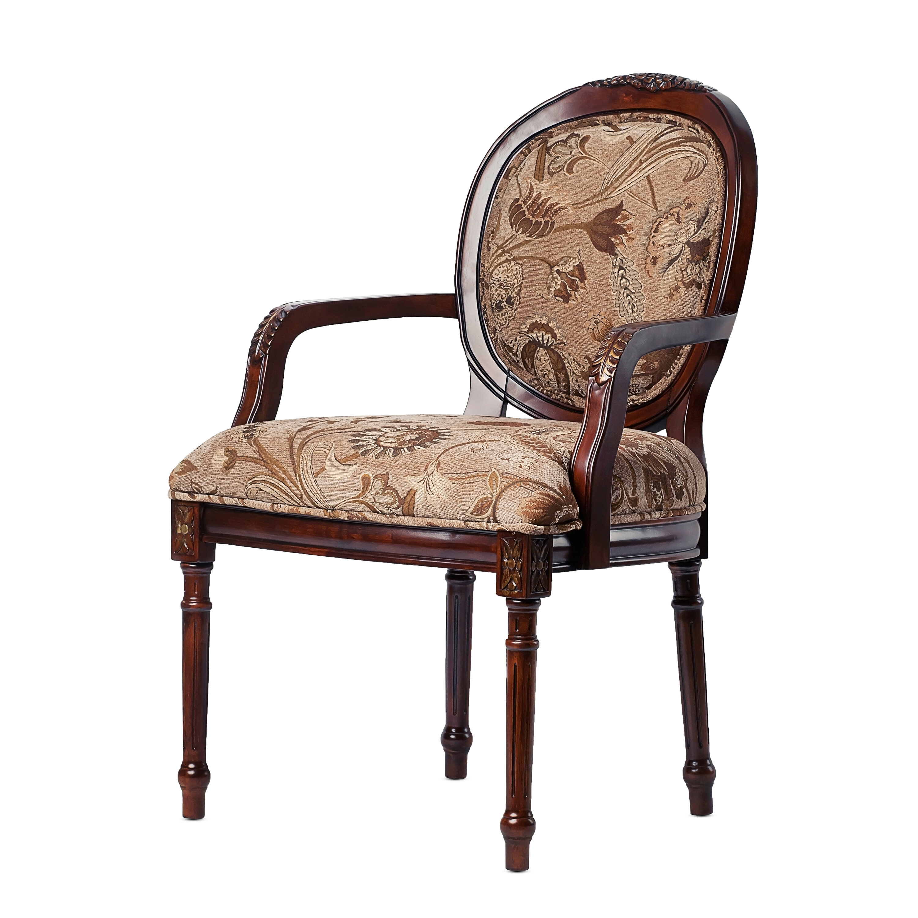 Accent Chairs, Bernice Oval Back Chair, Brown+Beige Gray Fabric Accent ...