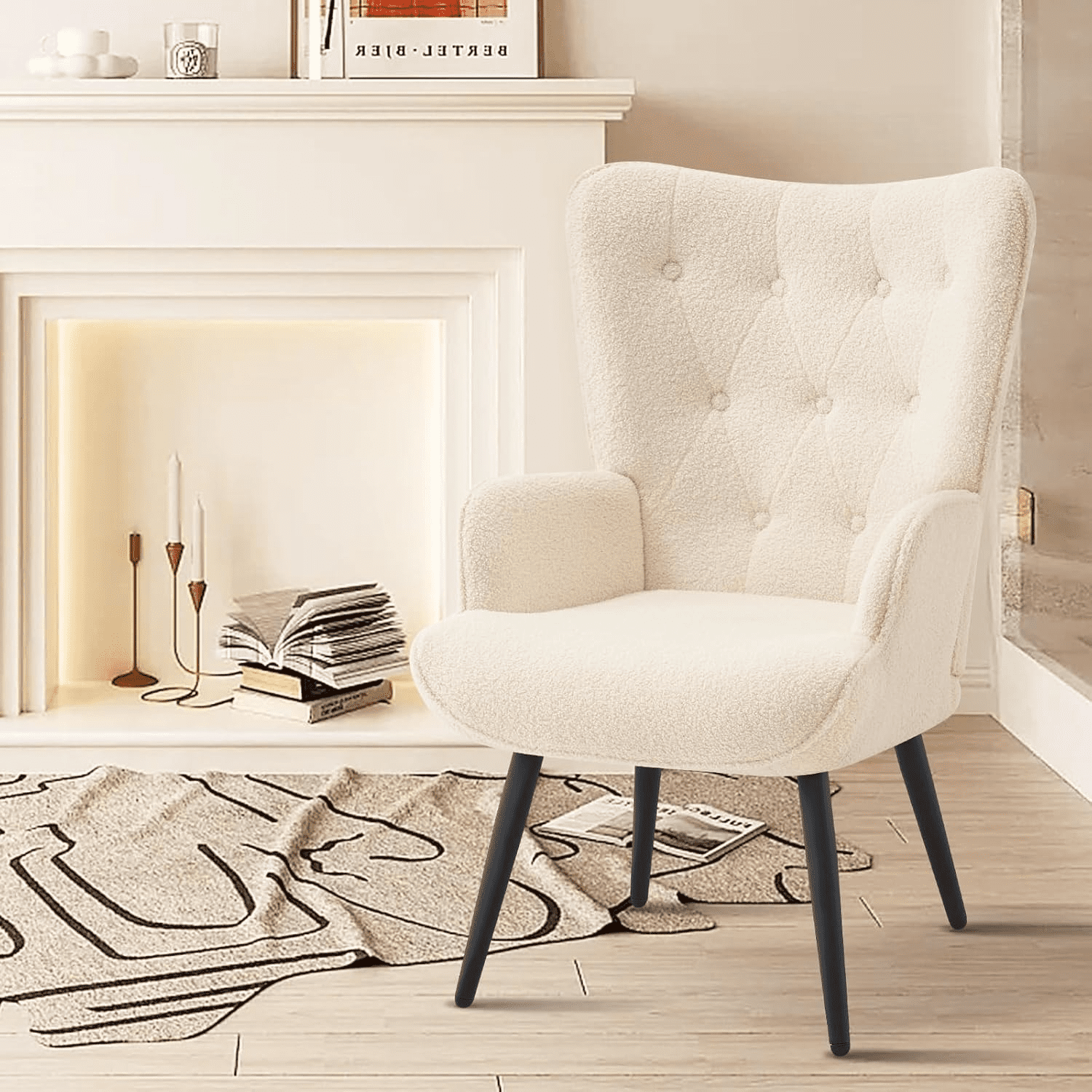 Accent Chairs Brown PU Leather Chair Reading Chair Armchair with High ...