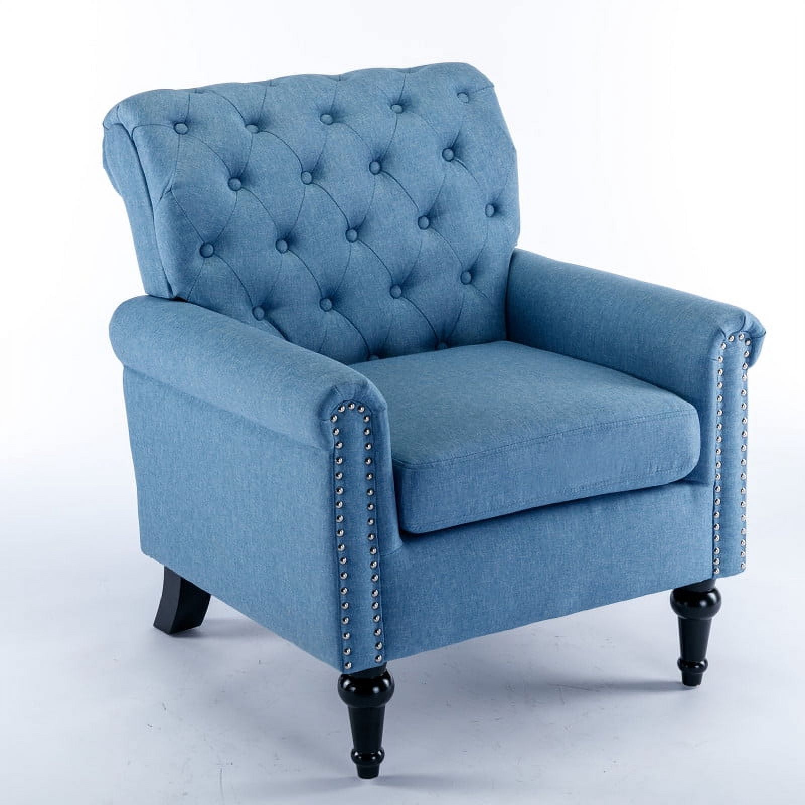 Accent Chairs - Linen Midcentury Upholstered Arm Chair - Blue -1-Promo ...
