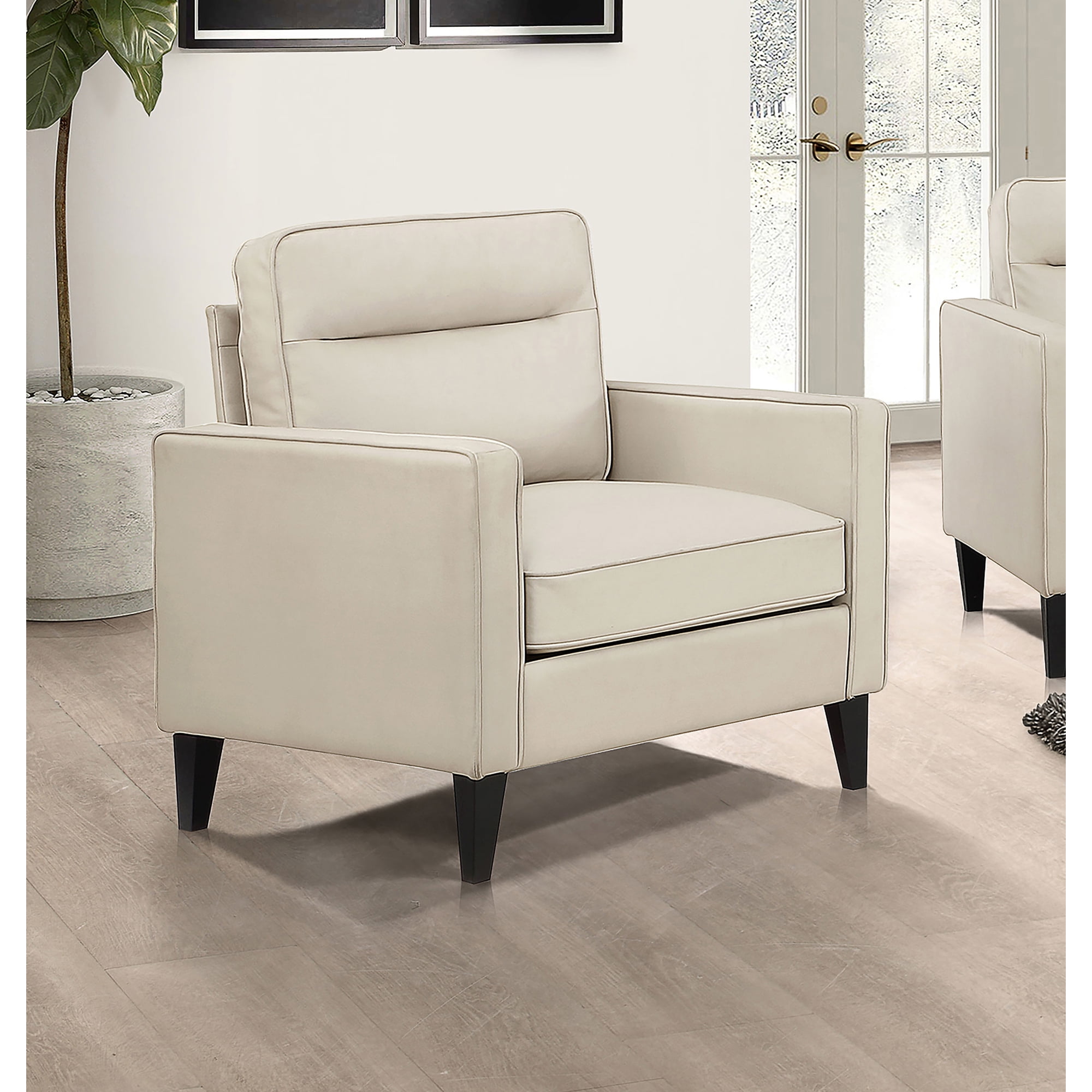 Accent Chairs, Luxor Ivory Upholstered Track Arm Accent Chair, Ivory ...