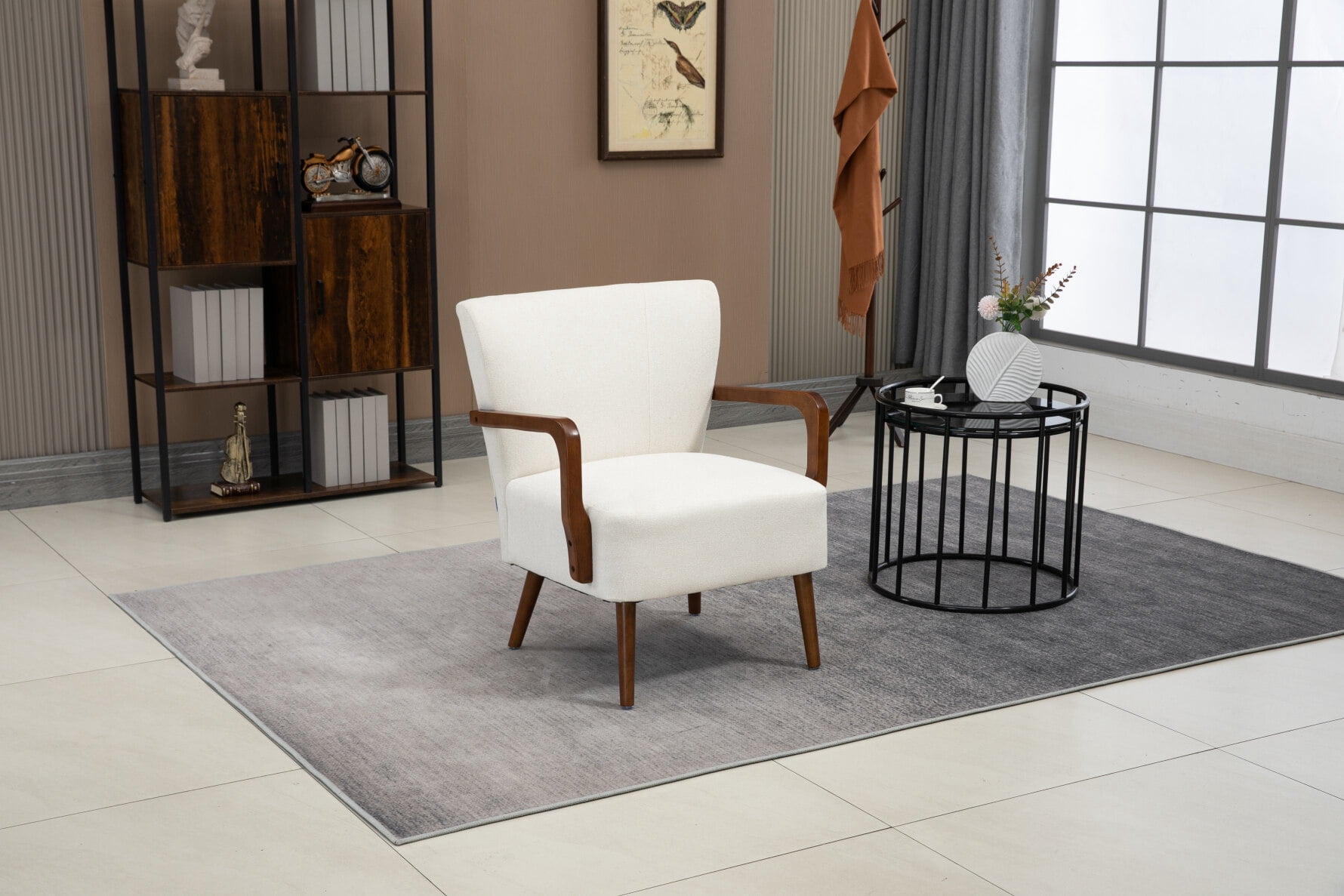 Accent Chairs, Mid Century Modern Chair Retro Armchair with Wood Frames ...
