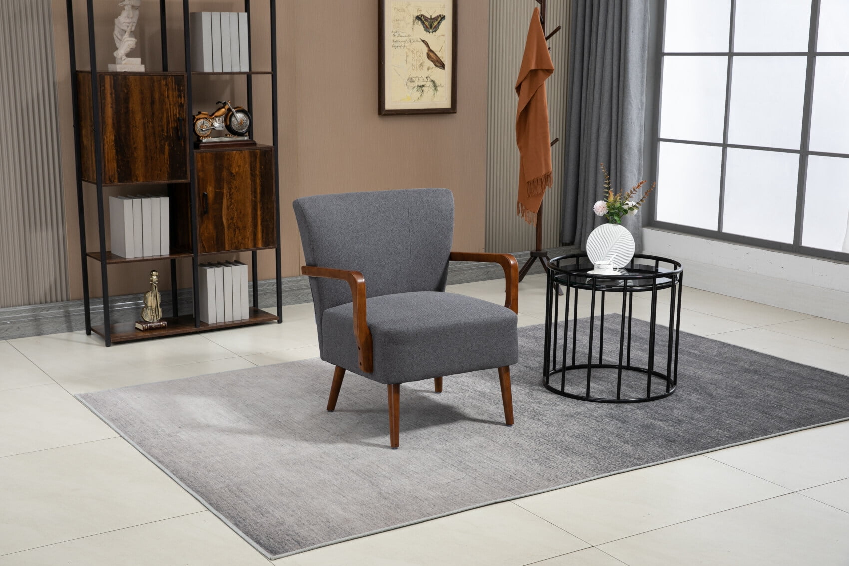 Accent Chairs, Mid Century Modern Chair Retro Armchair with Wood Frames ...