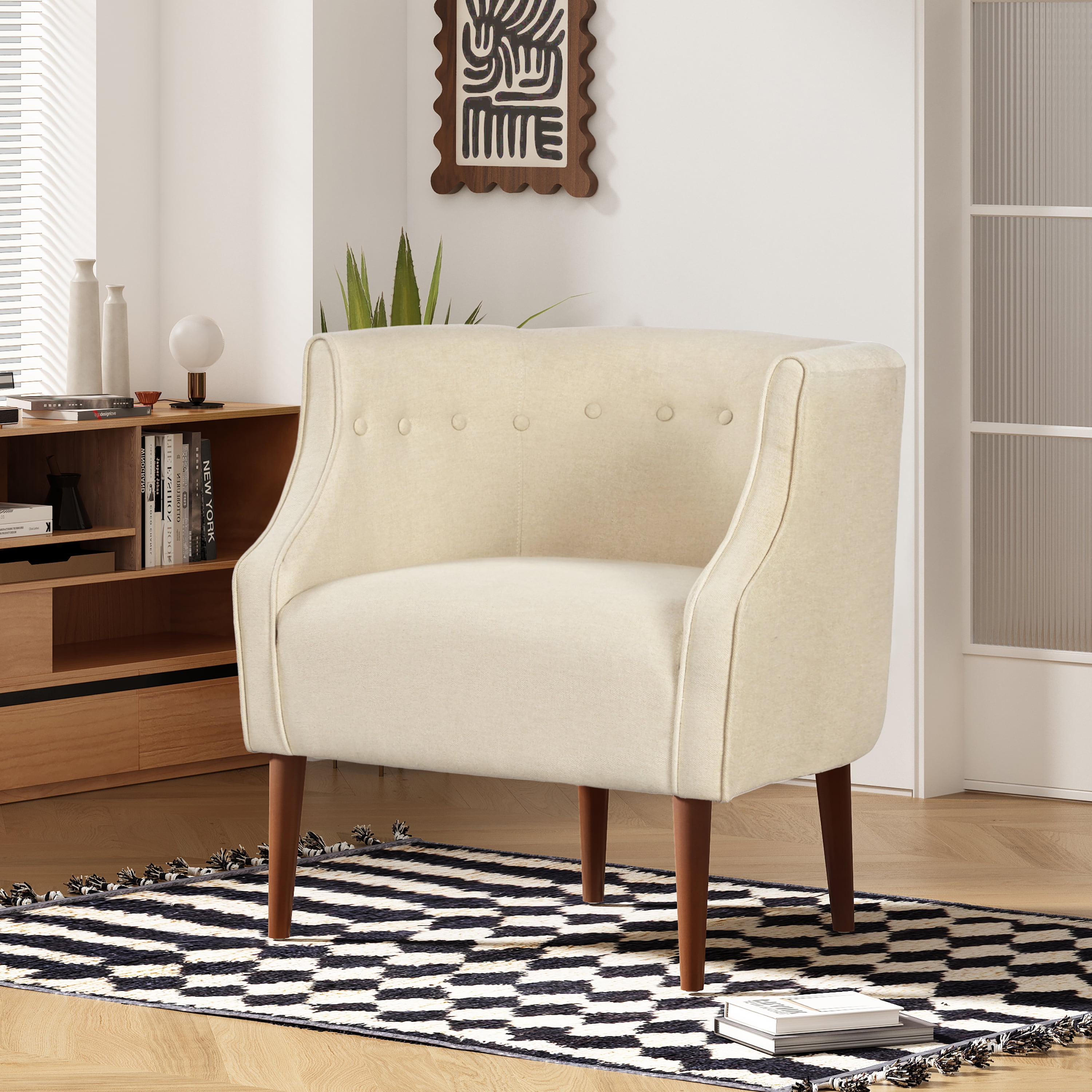 Accent Chairs Modern Club Chair with Button-Tufted Back & Tonal Piping ...