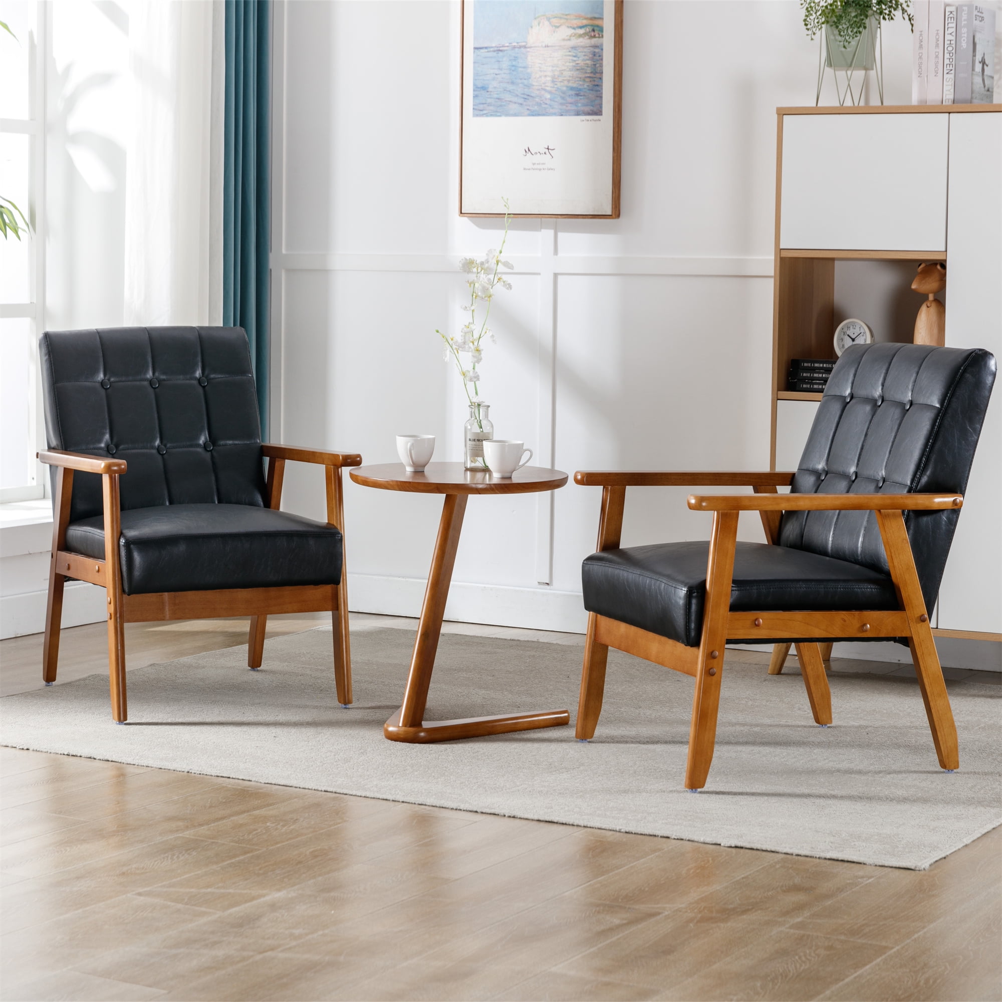 Accent Chairs Set of 2, Leisure Chair with Side Table, Mid Century ...