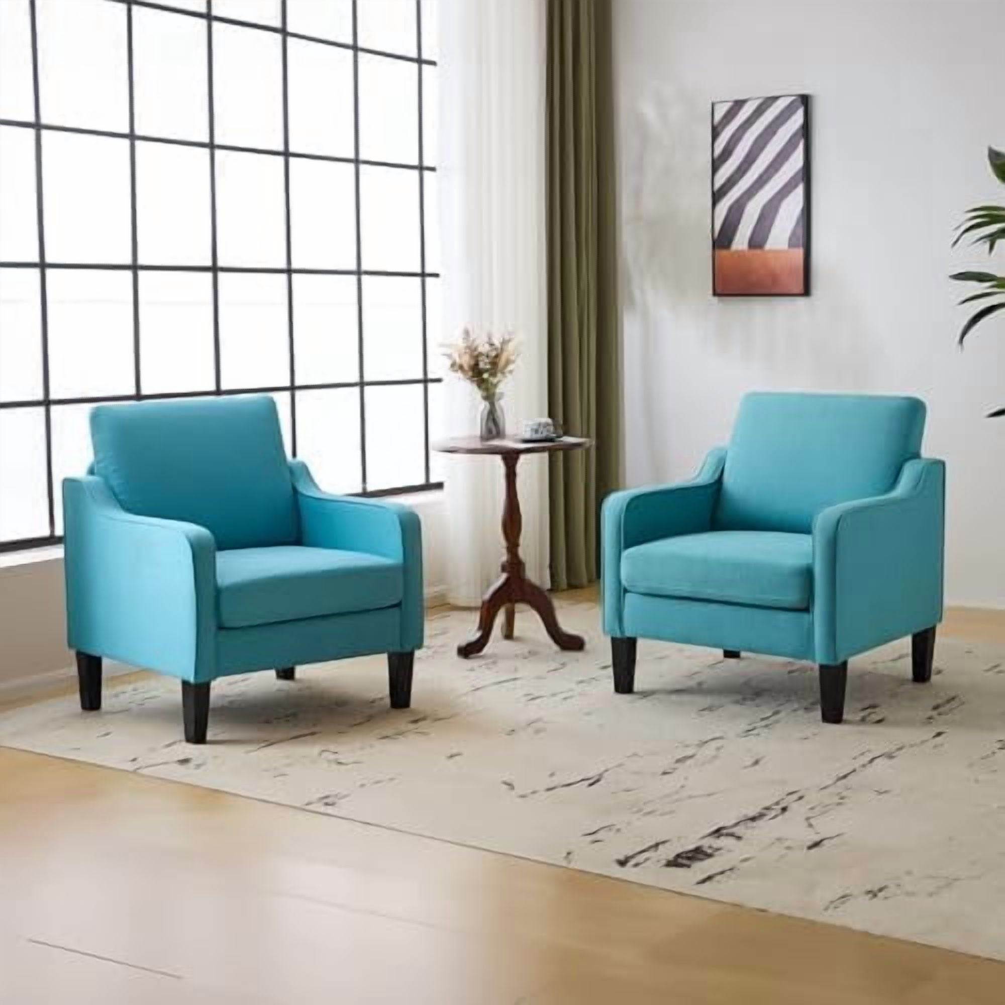 Accent Chairs Set of 2 Living Room Chairs Teal Blue Reading Chair for ...