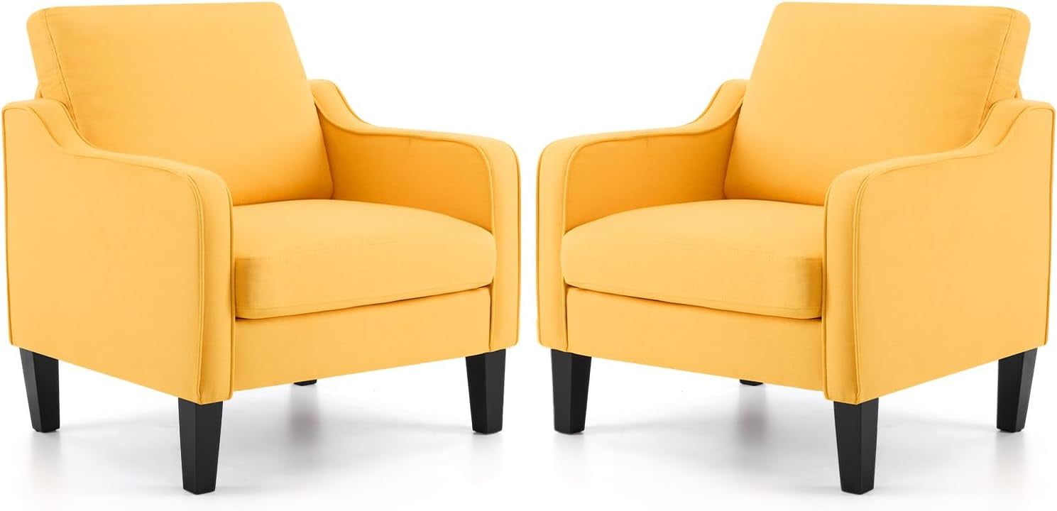 Accent Chairs Set of 2 Living Room Chairs Yellow Reading Chair for ...