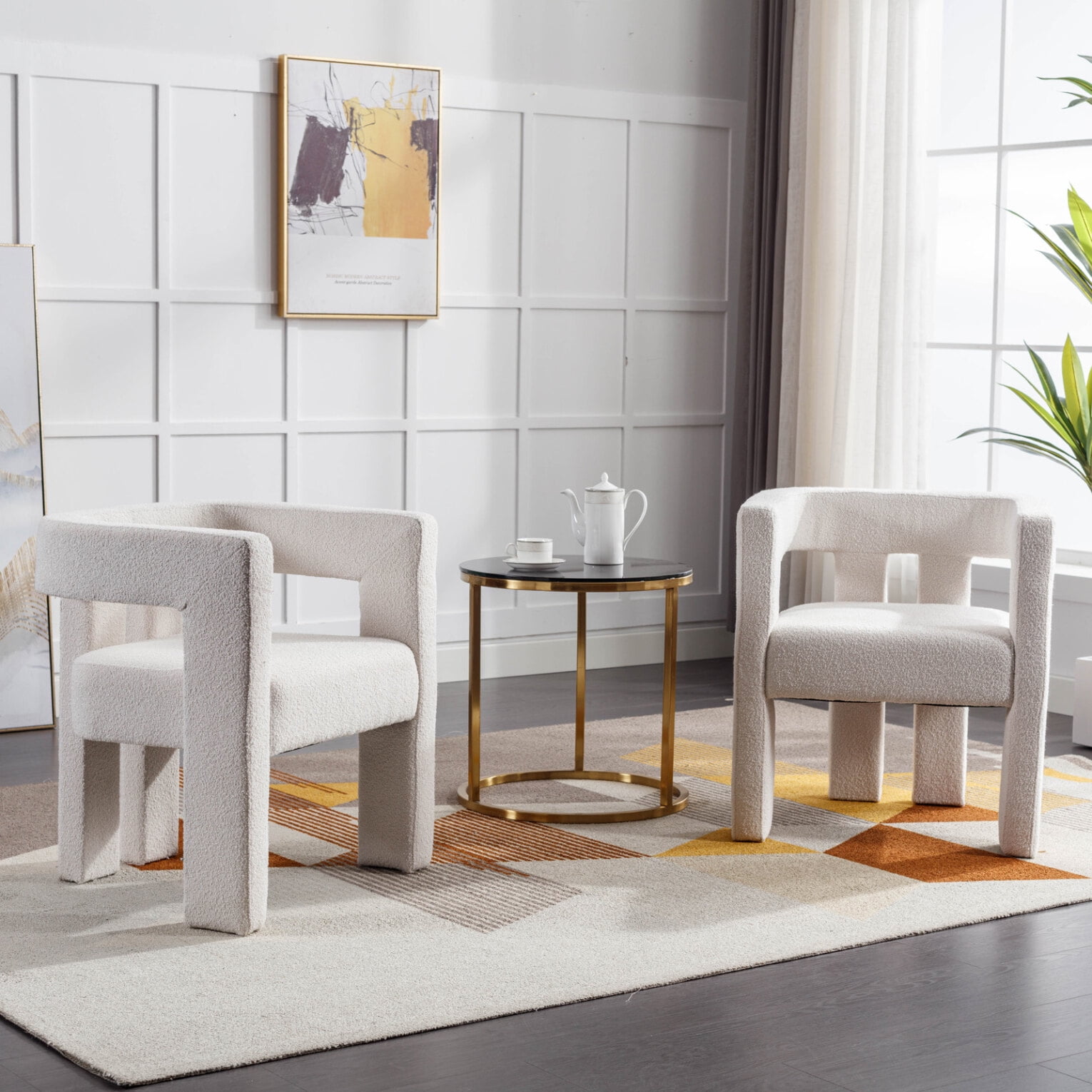 Upholstered Accent Chairs Set of 2 with Arms, Mid Century Modern ...