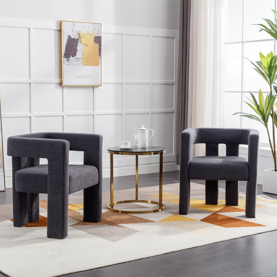 Accent Chairs Set of 2, Mid Century Modern Accent Chair with Back and ...