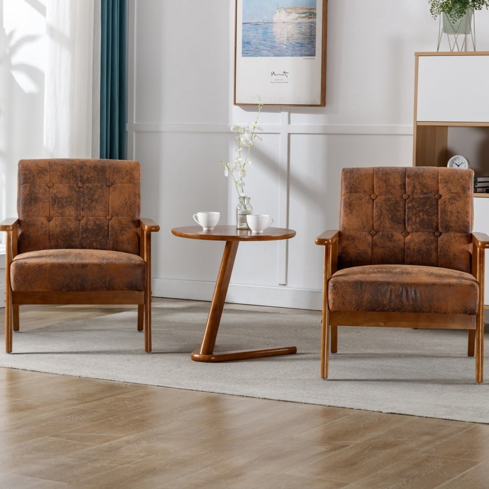 Accent Chairs Set of 2 with Round Side Table, Microsuede Upholstered ...
