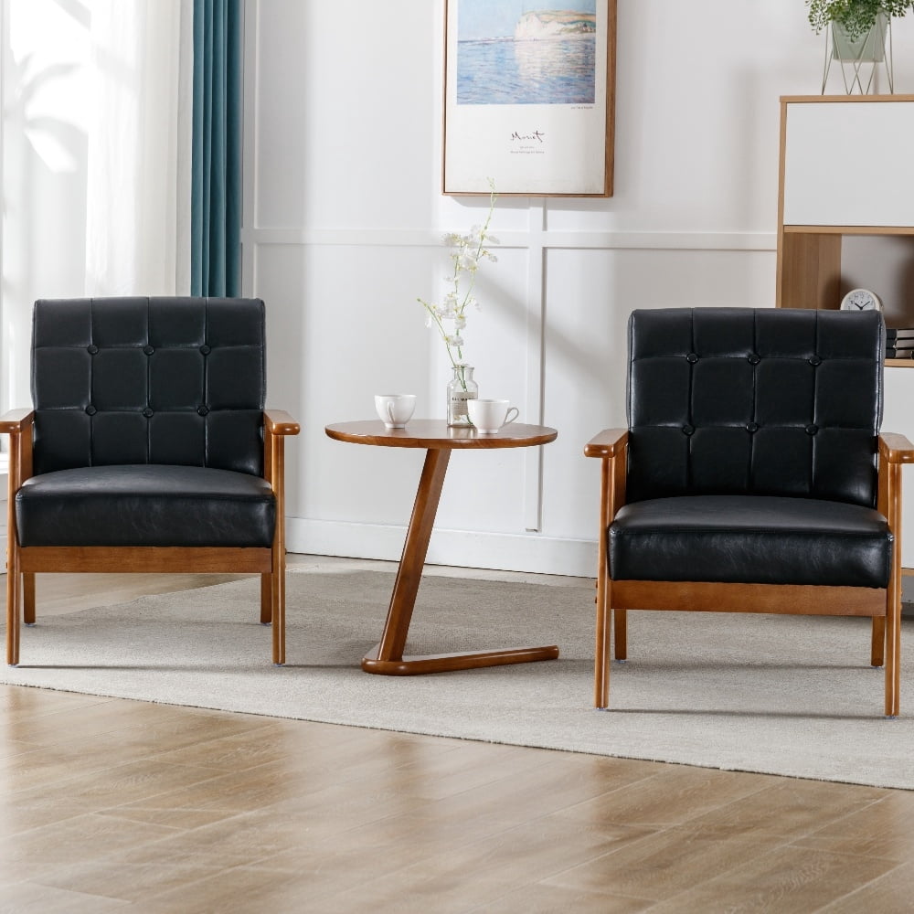 Accent Chairs Set of 2 with Round Side Table, PU Leather Upholstered ...