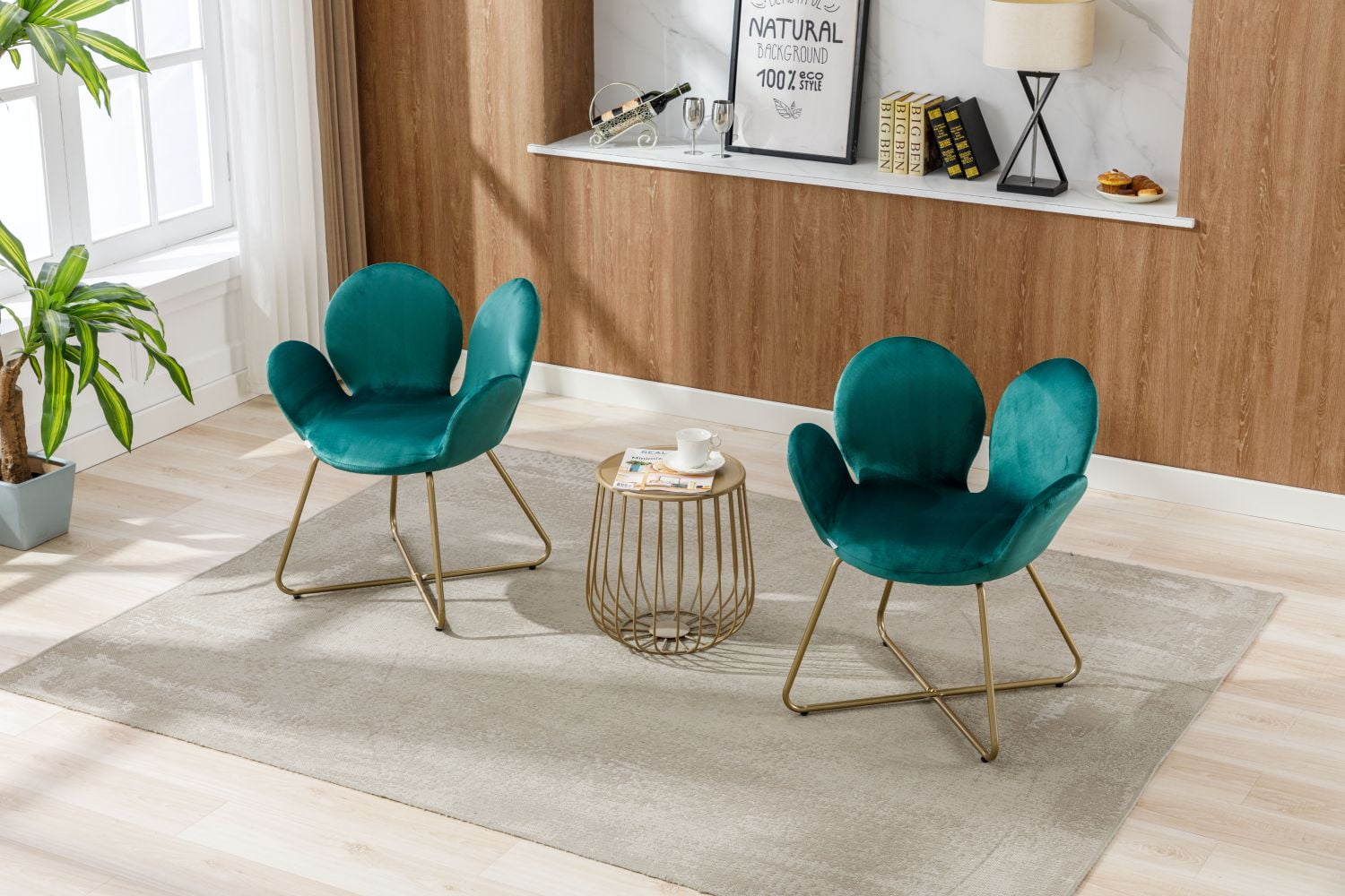 Accent Chairs Set of 2, Velvet Upholstered Vanity Desk Chairs with ...