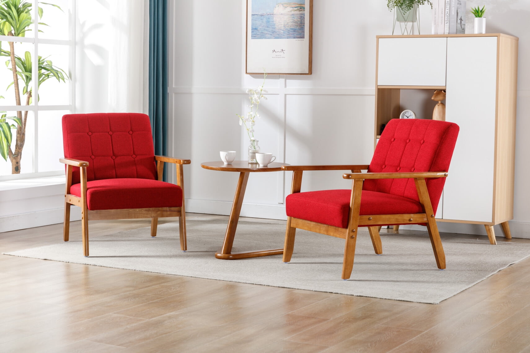 Accent Chairs Set of 2, Wood Upholstered Armchairs Side Chair with Low ...