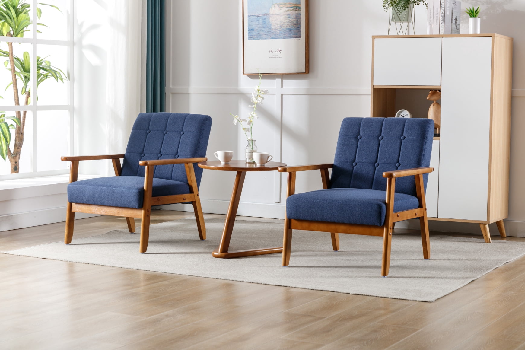 Accent Chairs Set of 2 with Side Table, Fabric Lounge Reading Armchairs ...