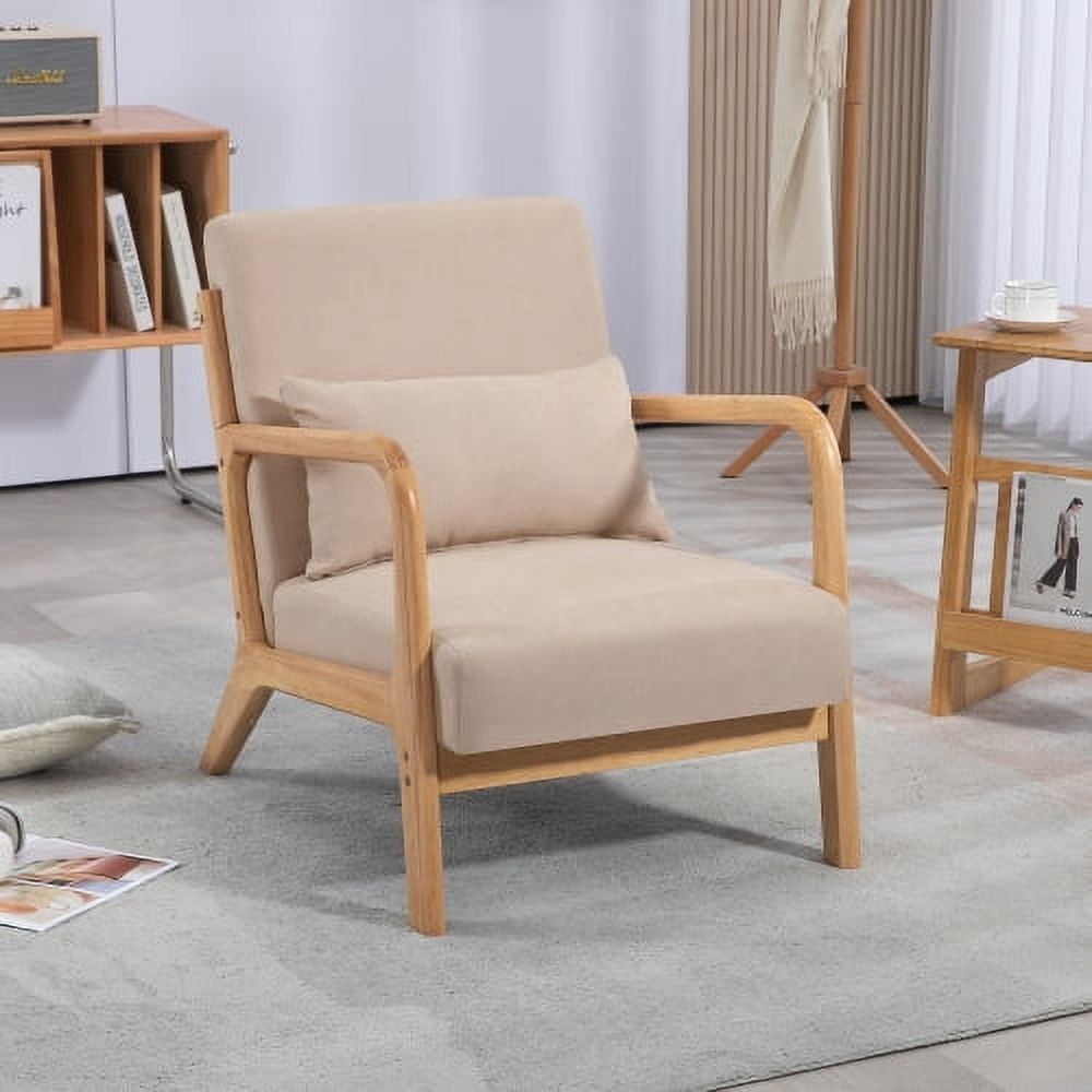 Mid Century Modern Accent Chair, Single Linen Lounge Reading Armchair ...
