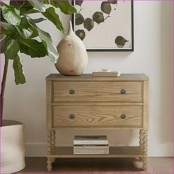 Accent Chests, Traditional 2-Drawer Solid Wood Frame, Camel Oak ...