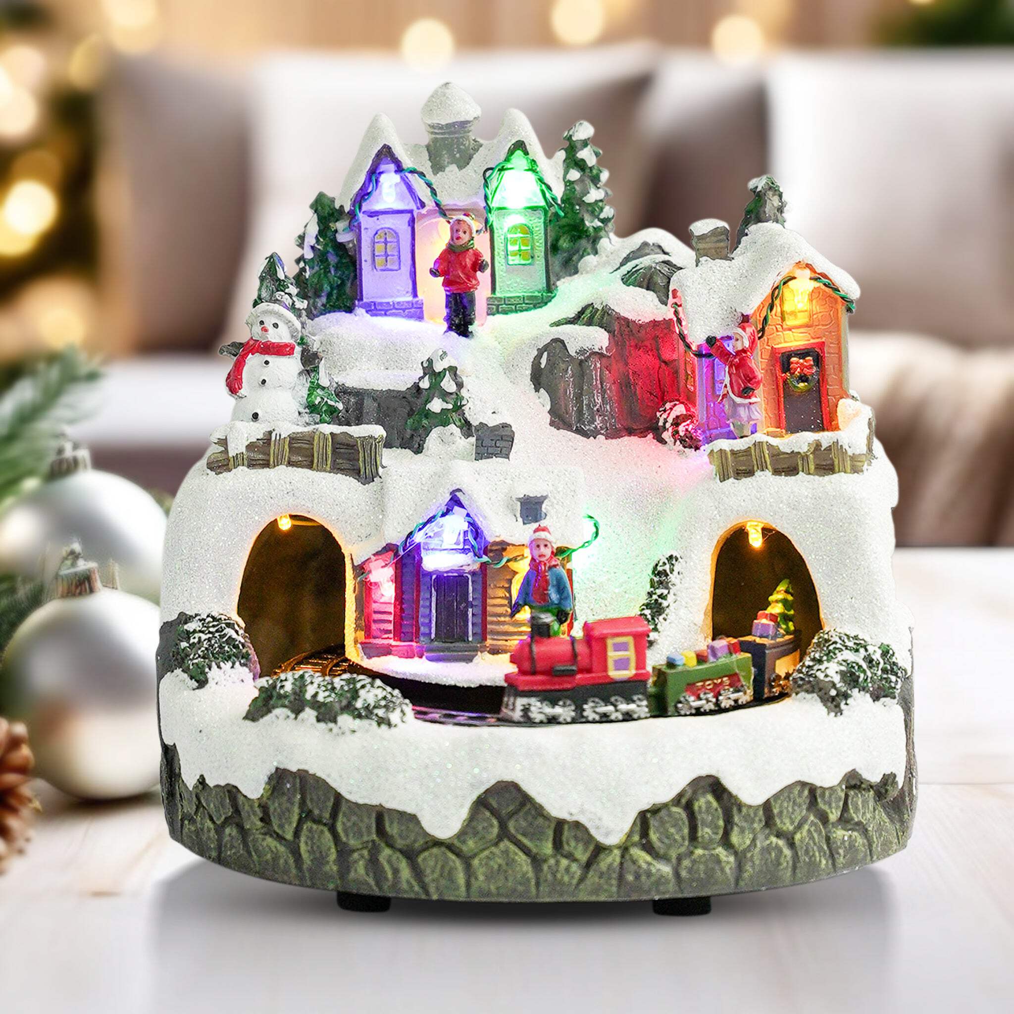 Accent Collection LightUp Christmas Village Set Animated Train Houses ...
