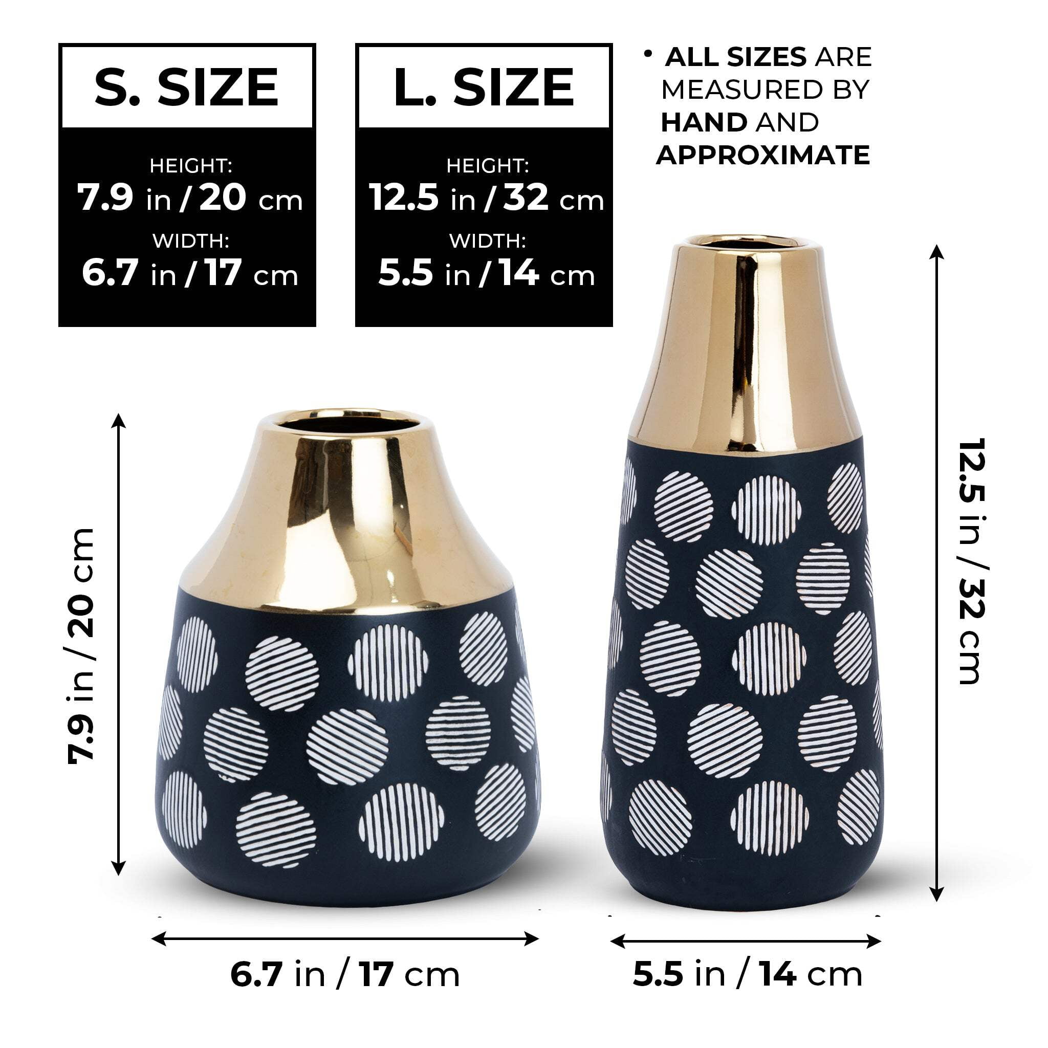 Accent Collection Large Ceramic Vase 28 cm Golden Rim, Fresh Flowers ...