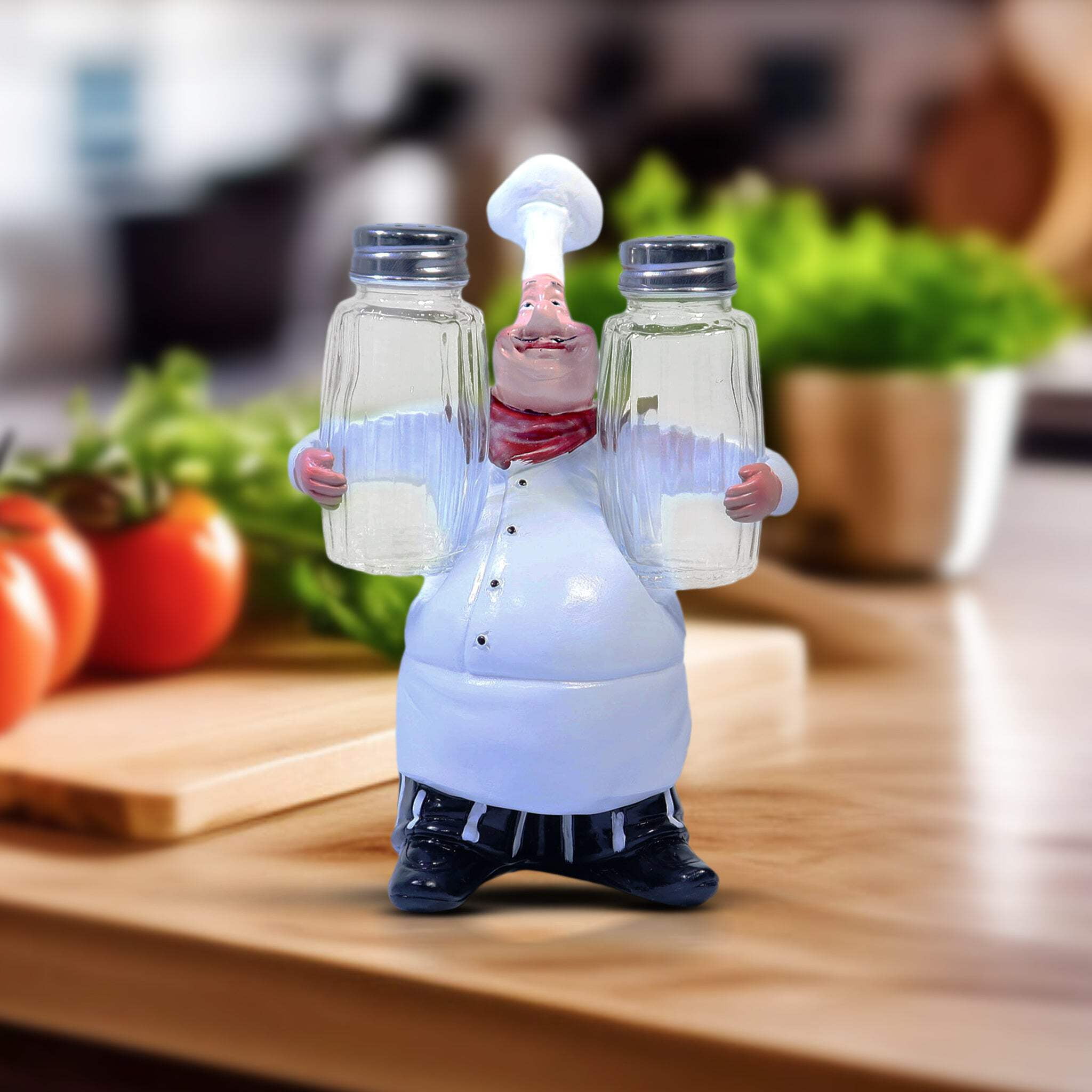 Accent Collection Polyresin Chef Salt and Pepper Holder Glass Shakers 7 ...
