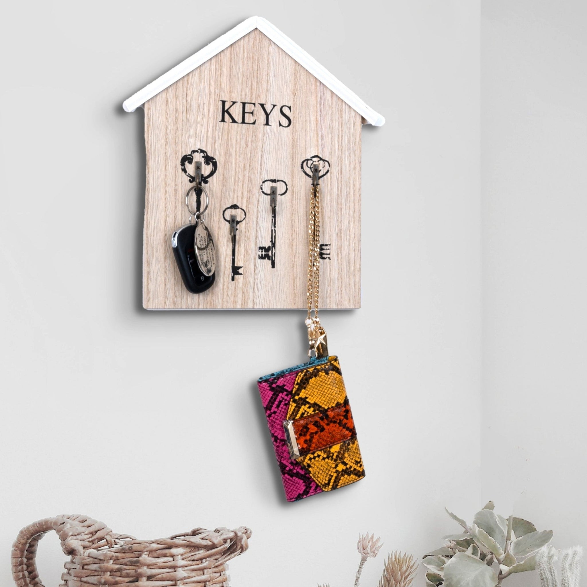 Accent Collection Farmhouse Wood Key Holder With 4 Hooks, Wall mount ...