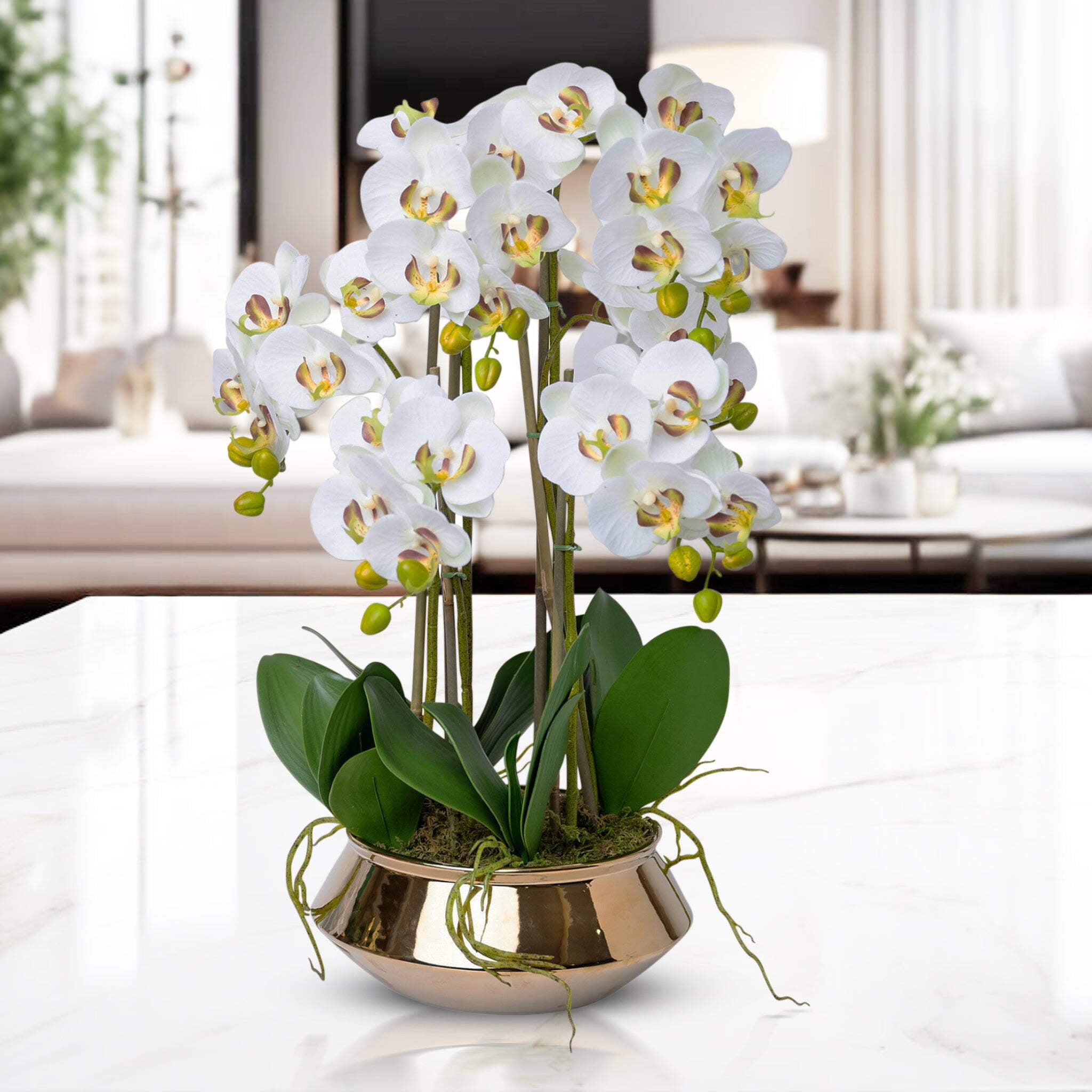 Accent Collection Large Fake Orchid in Gold Ceramic Pot Faux Flowers ...