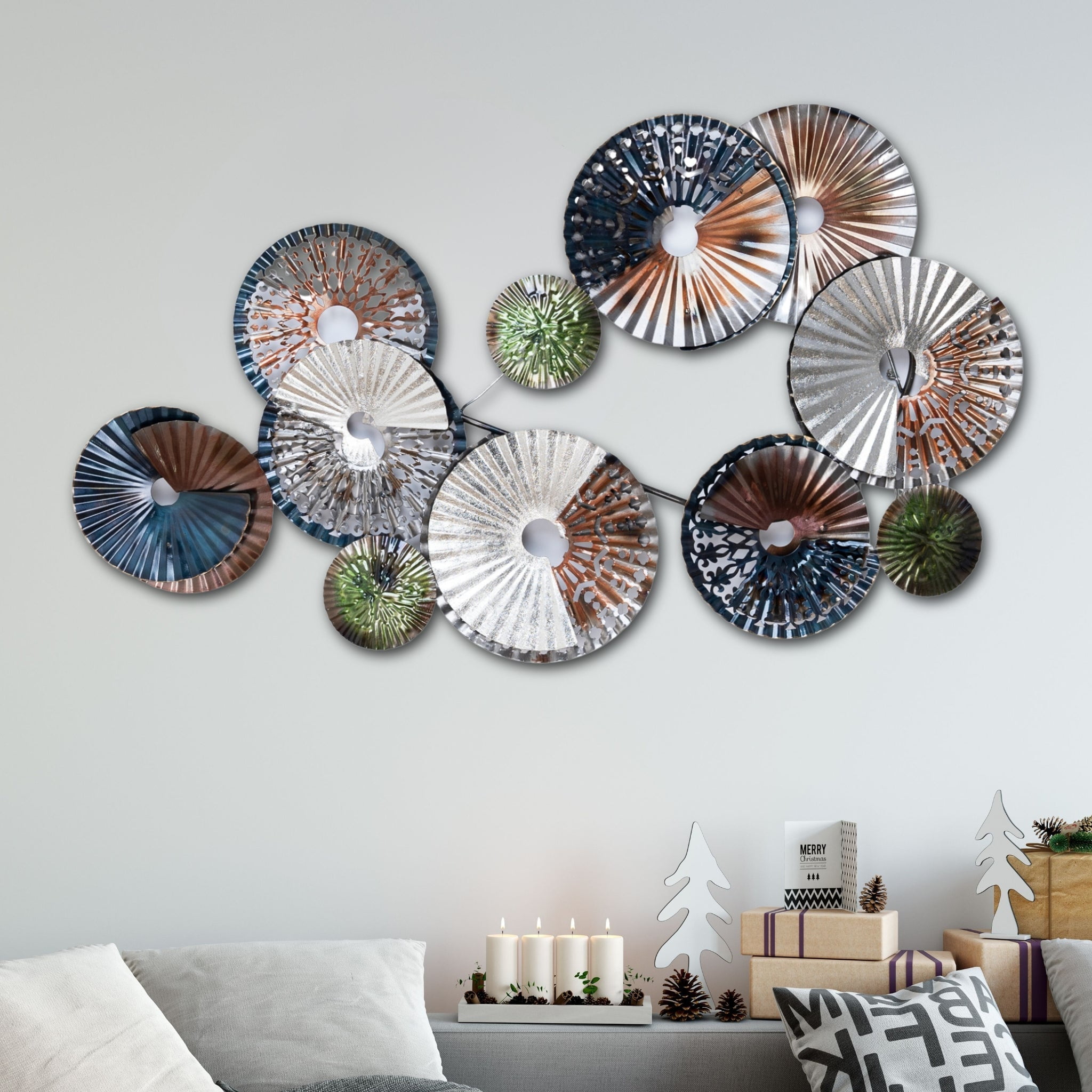 Modern Circular Metal Wall Hanging, Round Shields Pattern, Industrial ...