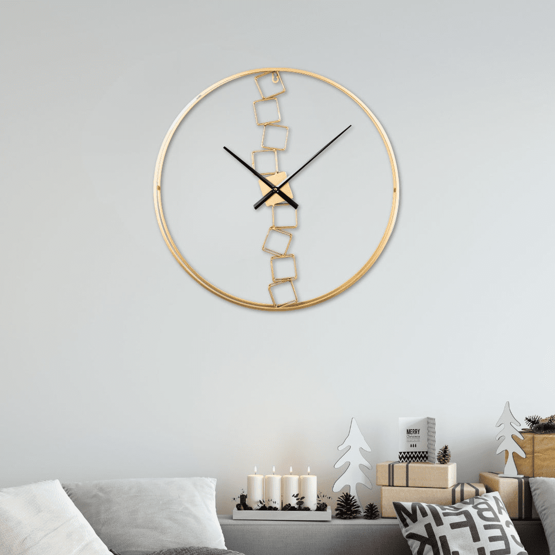 Large Gold Wall Clock, Metal Wall Clock, Abstract Stacked Blocks Design ...