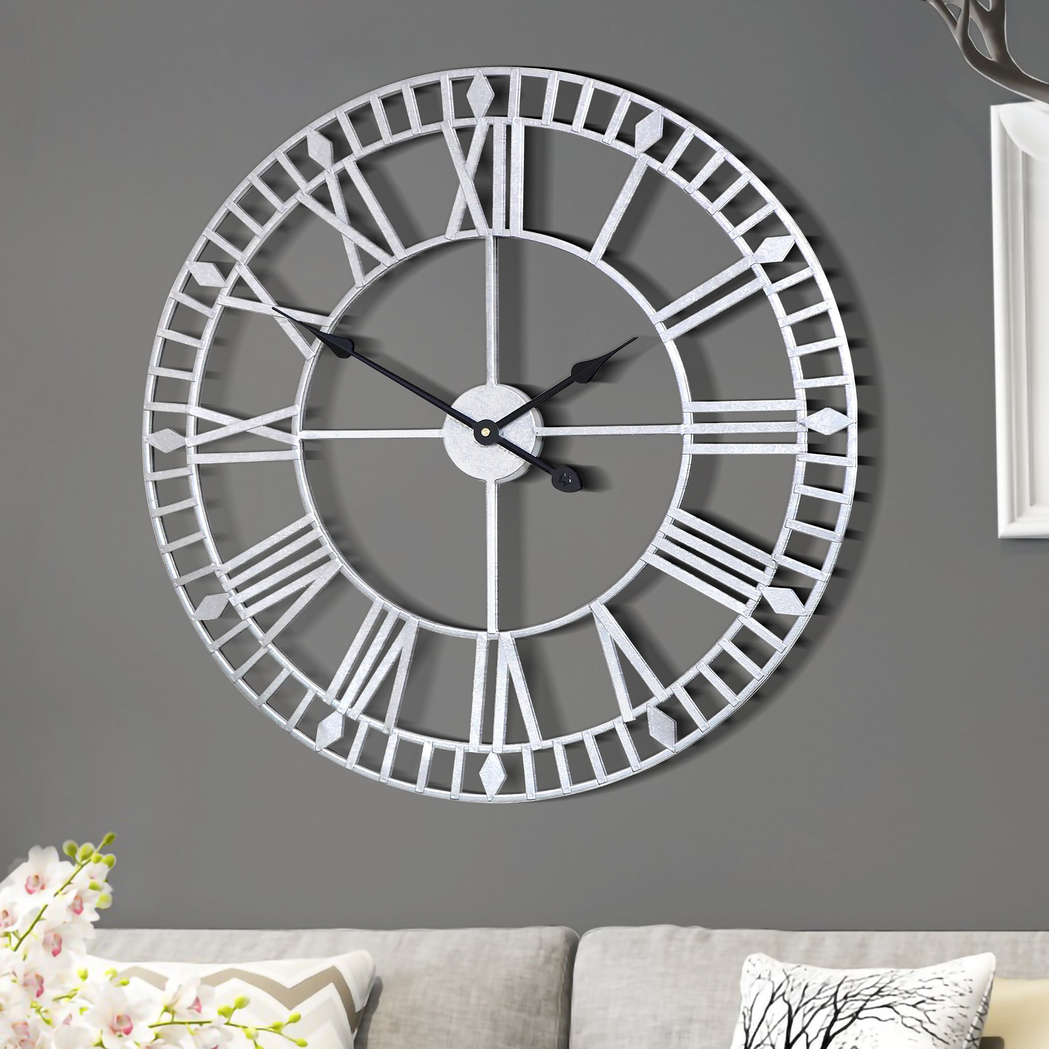 Accent Collection Oversized Round Metal Wall Clock, Large 32", Roman ...