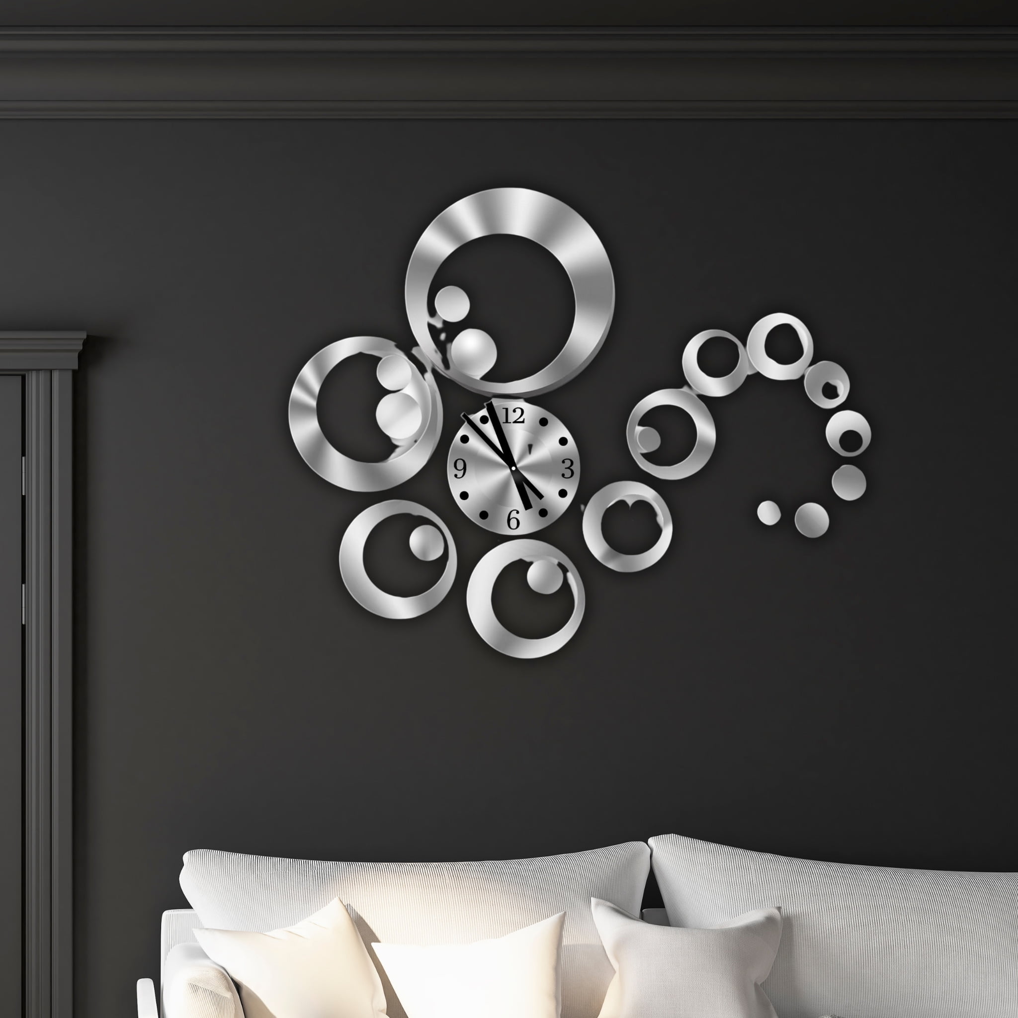 Accent Collection Silver Swirls DIY 3D Wall Clock Kit Silent Frameless ...