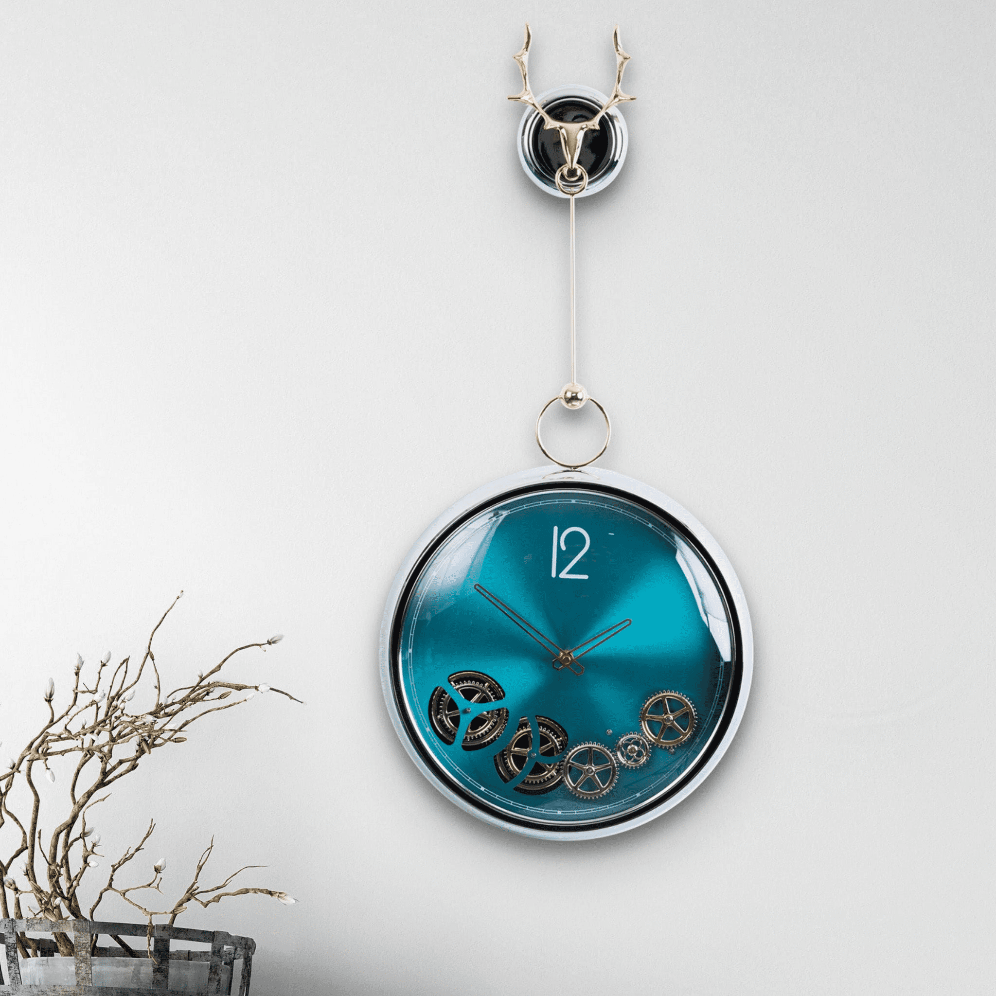 Accent Collection Teal Time Elegance: Large Metal Pendulum Wall Clock ...