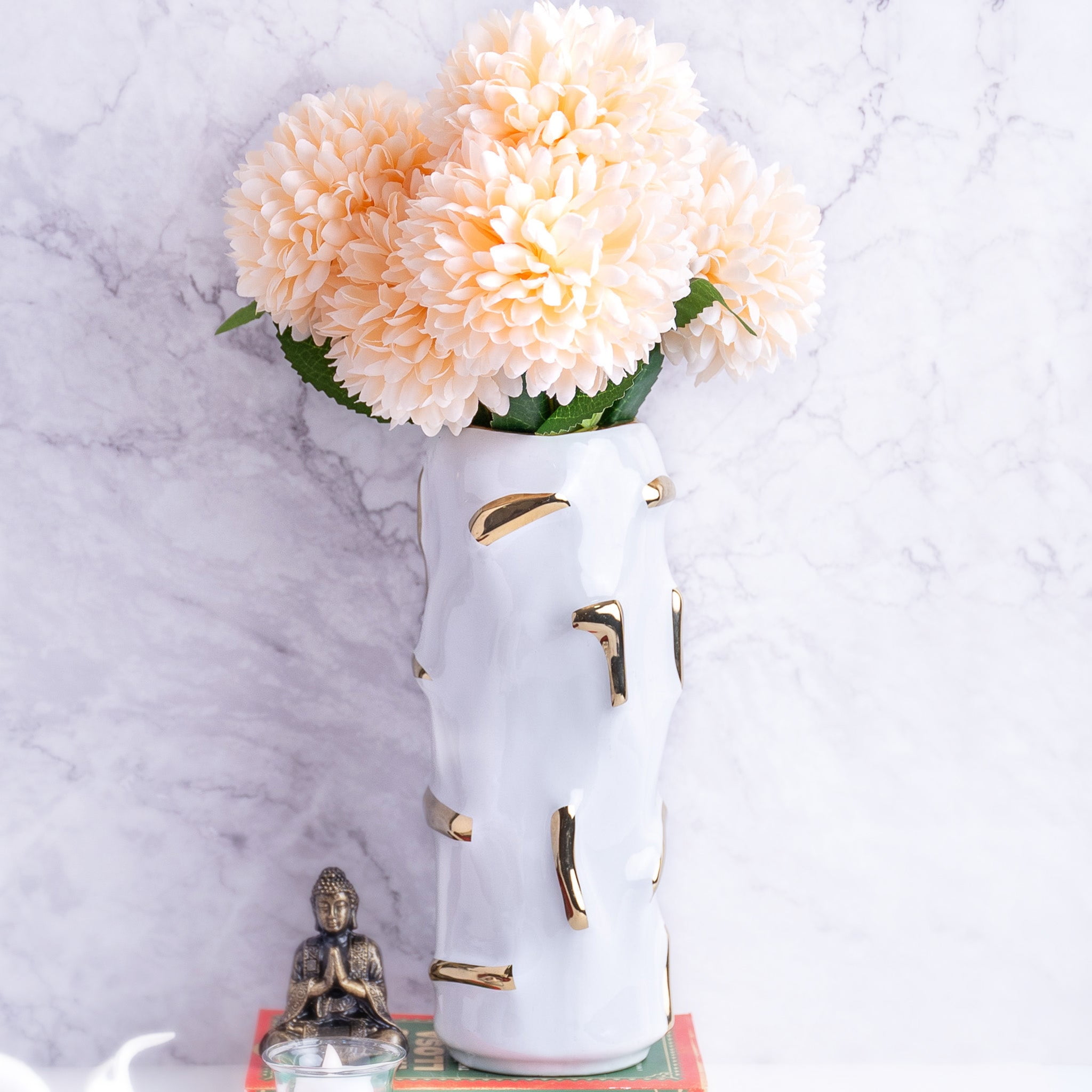 White Ceramic Vase, Fresh Flower Vase, Golden Highlights, Abstract ...
