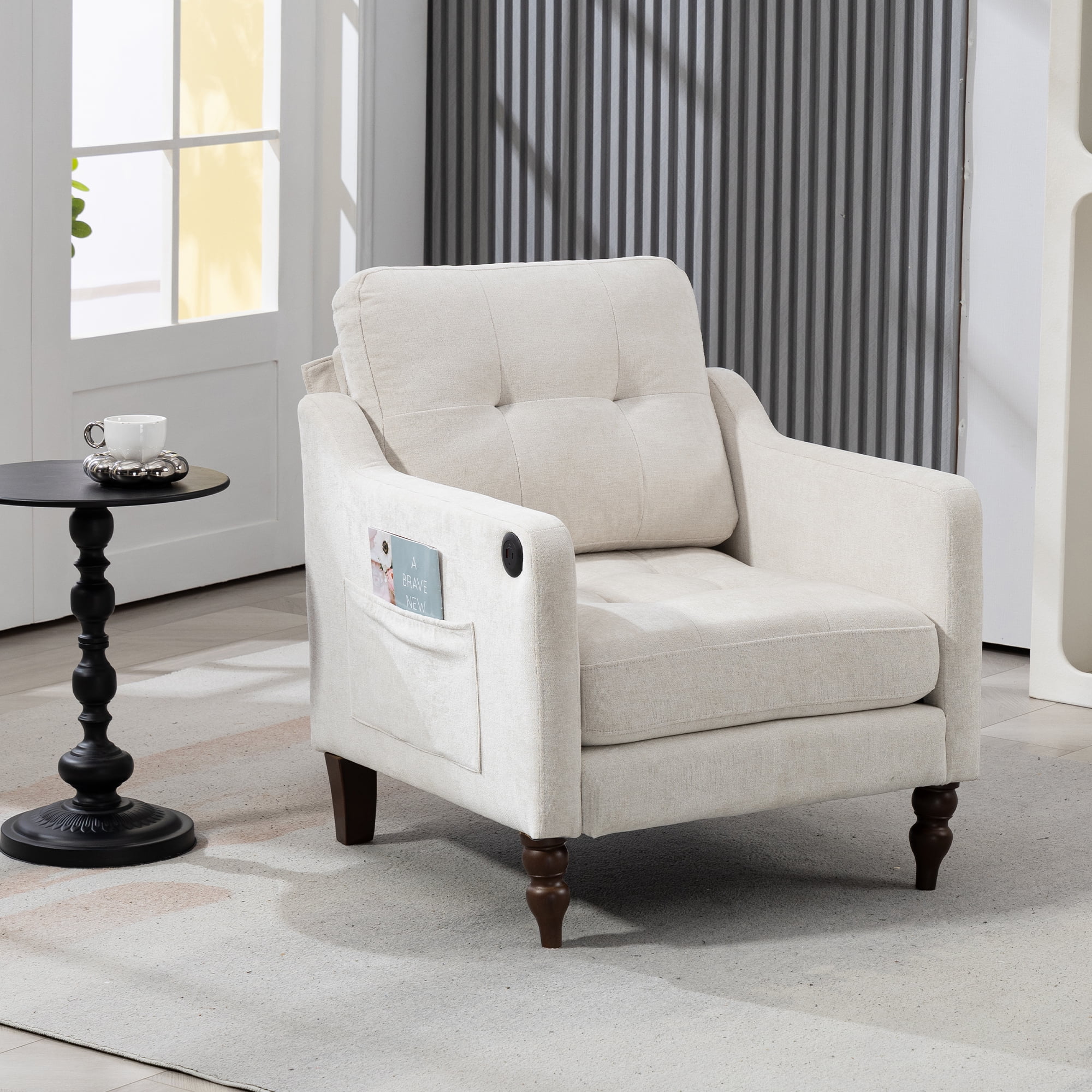Accent Comfy Chenille Chair with USB Charging Port, Mid-Style, Soft ...