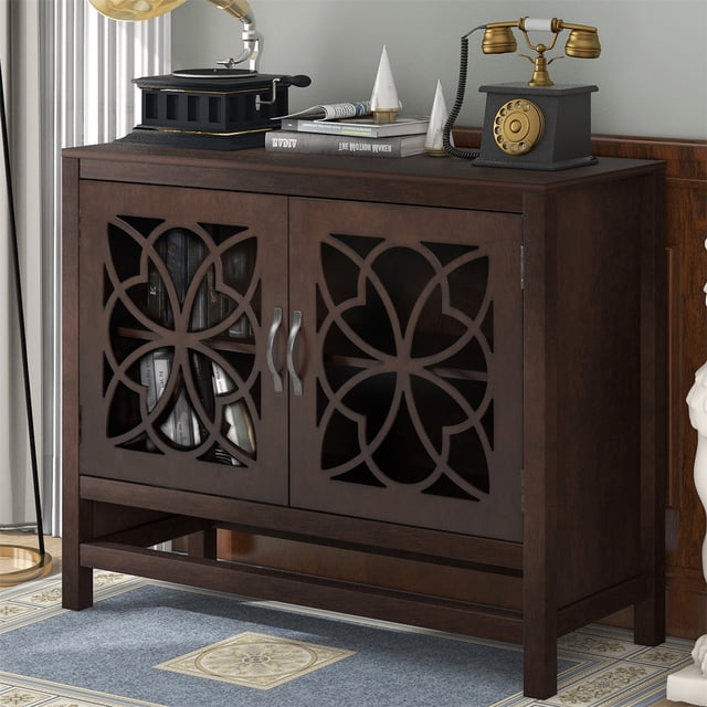 Accent Console Cabinet, Wood Storage Cabinet with Doors, Fretwork Doors ...