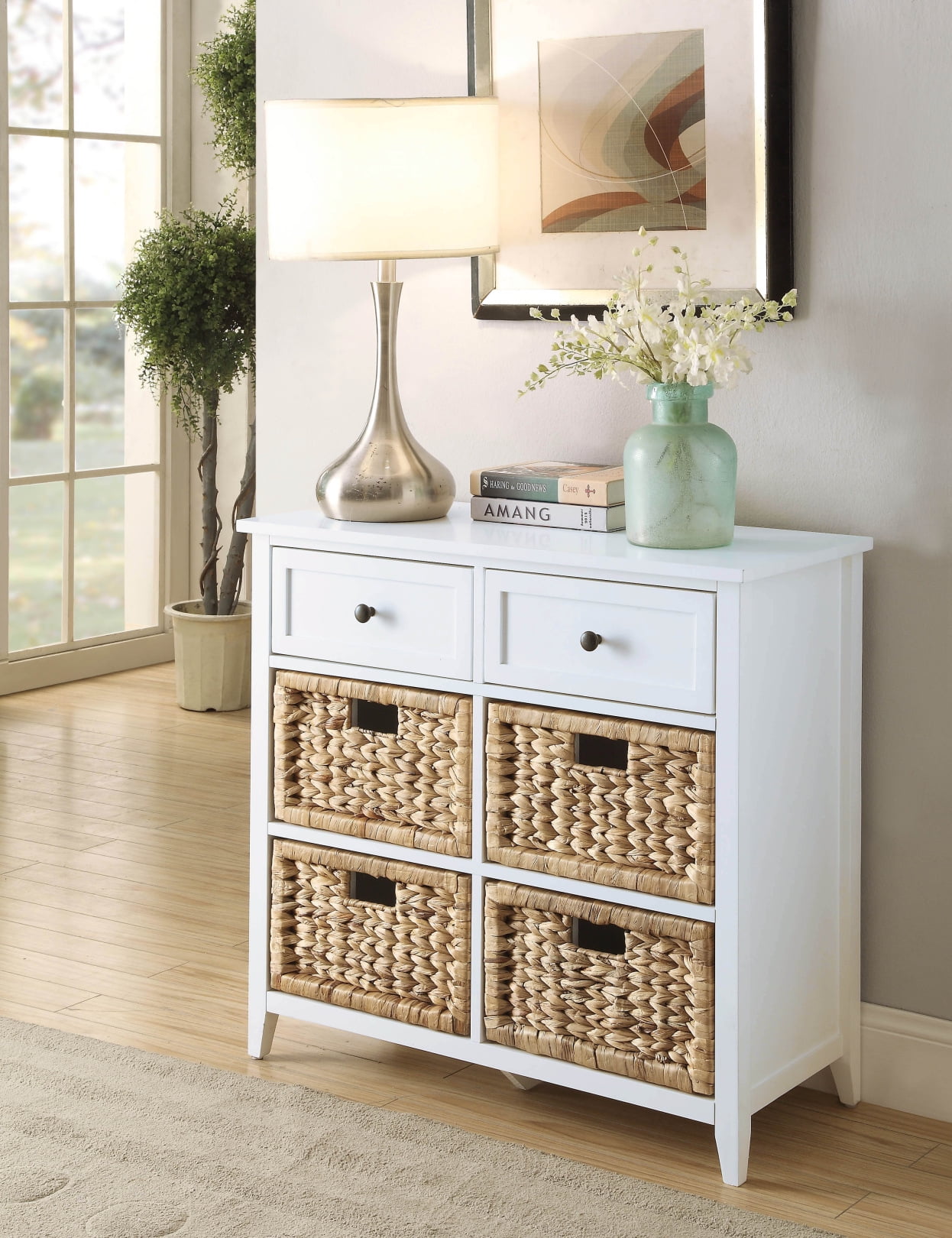Accent Console Cabinet with 6 Drawers, Distressed Storage Cabinet with ...