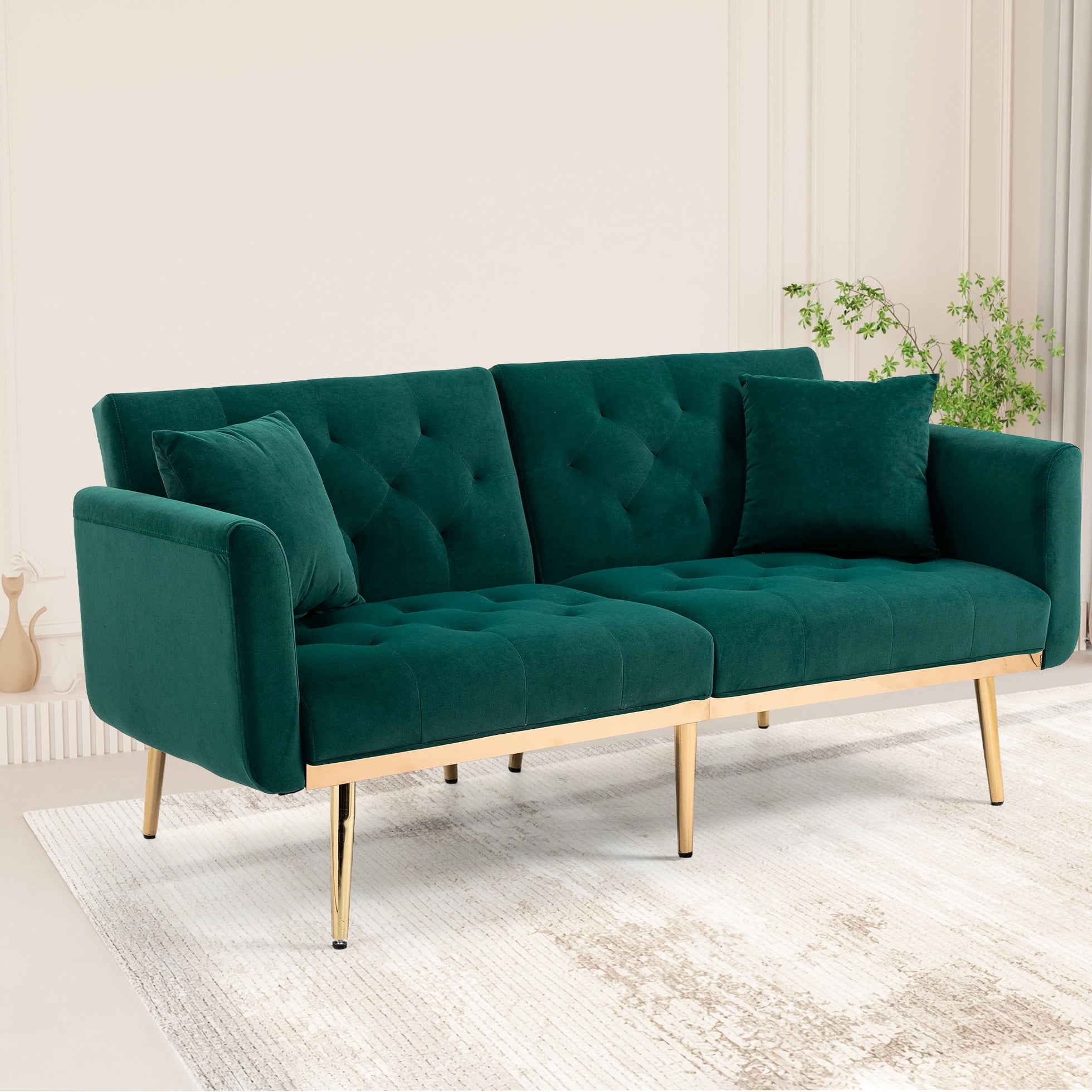 Accent Couch With Metal Legs, Velvet Upholstery For Small Space Living ...