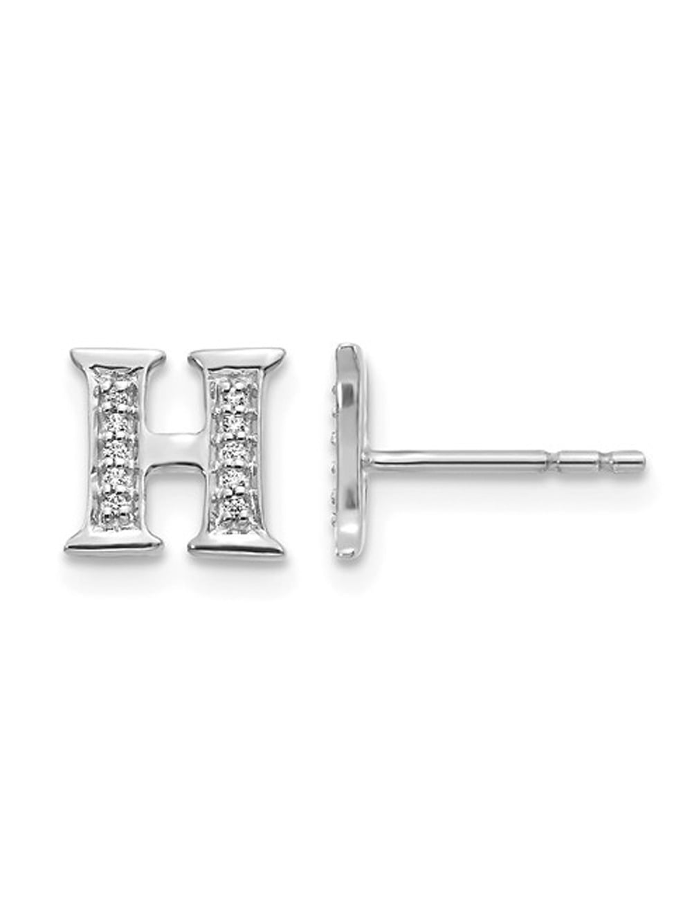 Gem & Harmony Accent Diamond Letter - H - Charm Earrings in 14K White ...