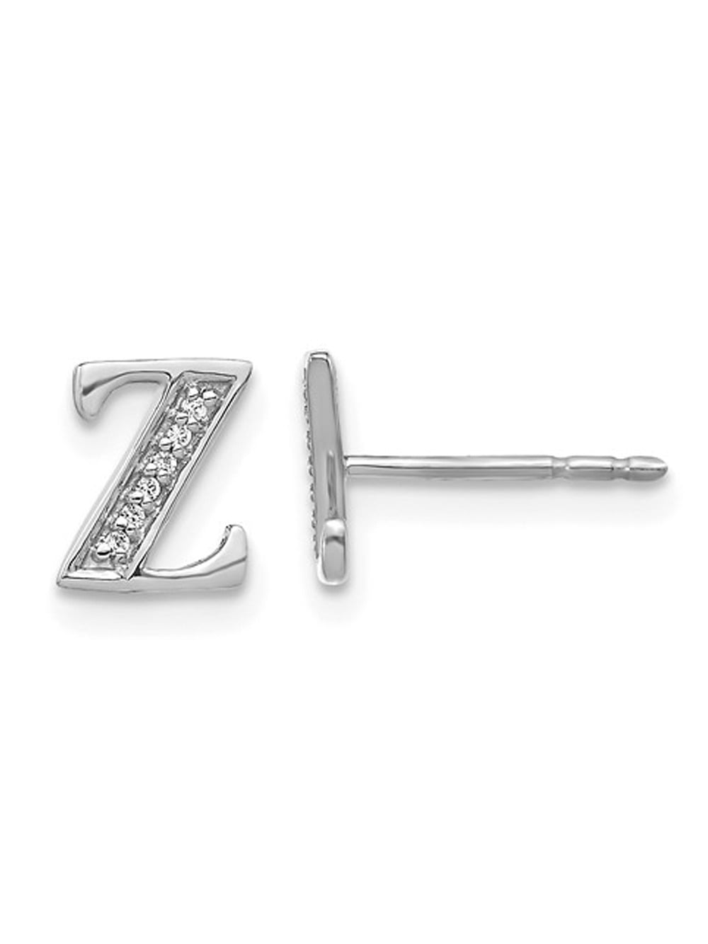 Accent Diamond Serif Letter - Z - Charm Earrings in 14K White Gold ...