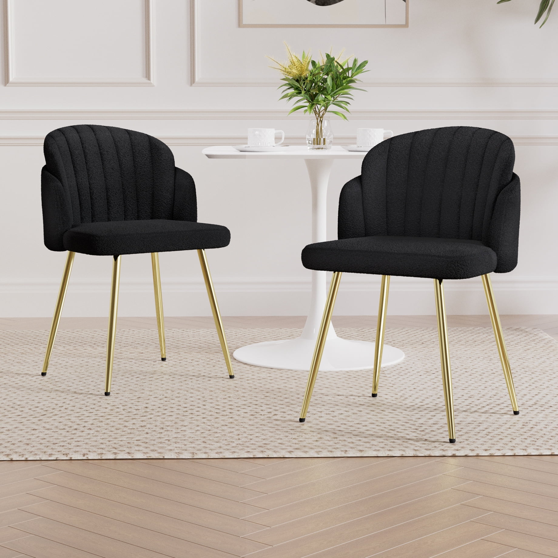 Accent Dining Chairs Set of 2, Modern Dining Chairs with Golden Metal ...