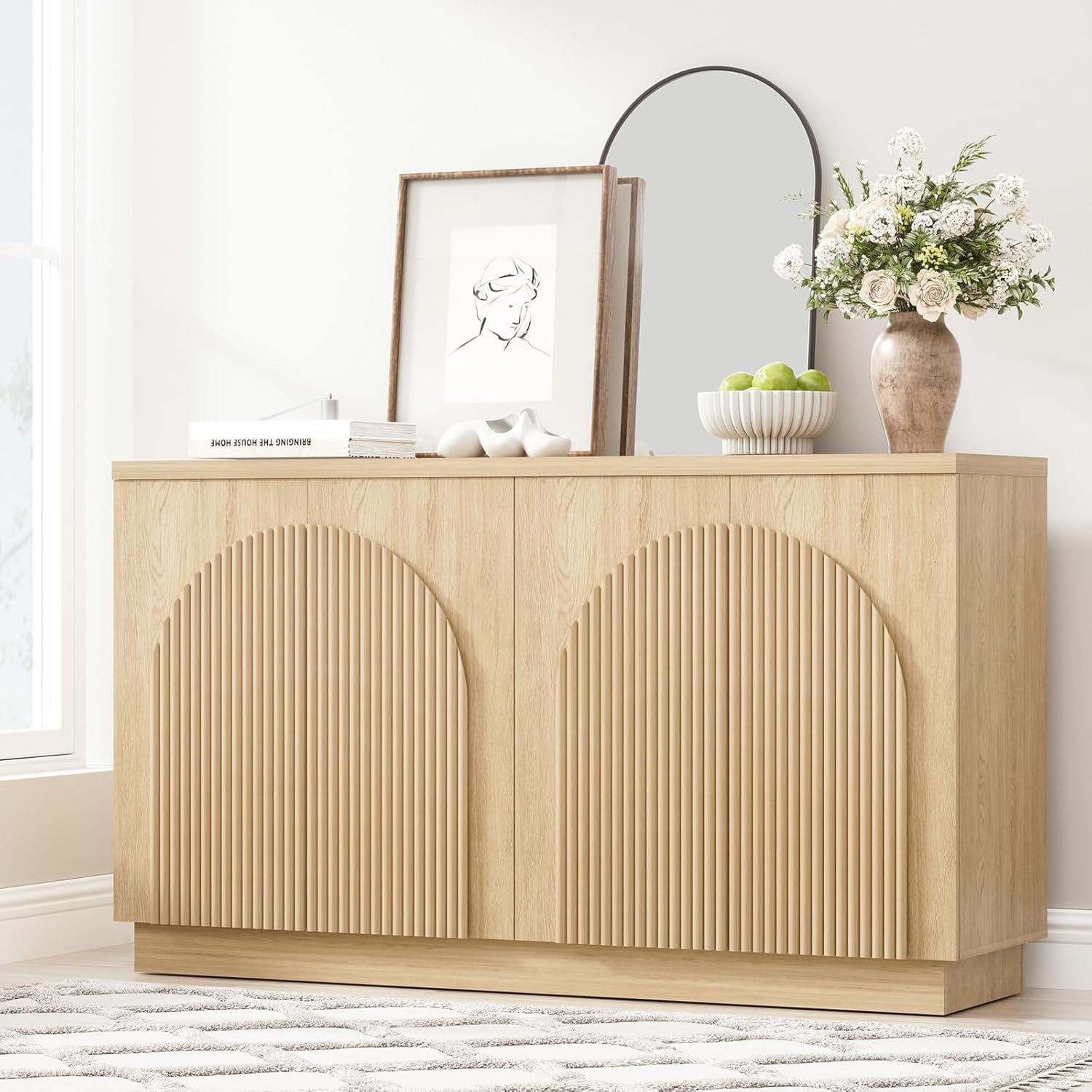 Brafab 55" Fluted Sideboard Buffet Cabine, Arched Reeded Design Doors ...