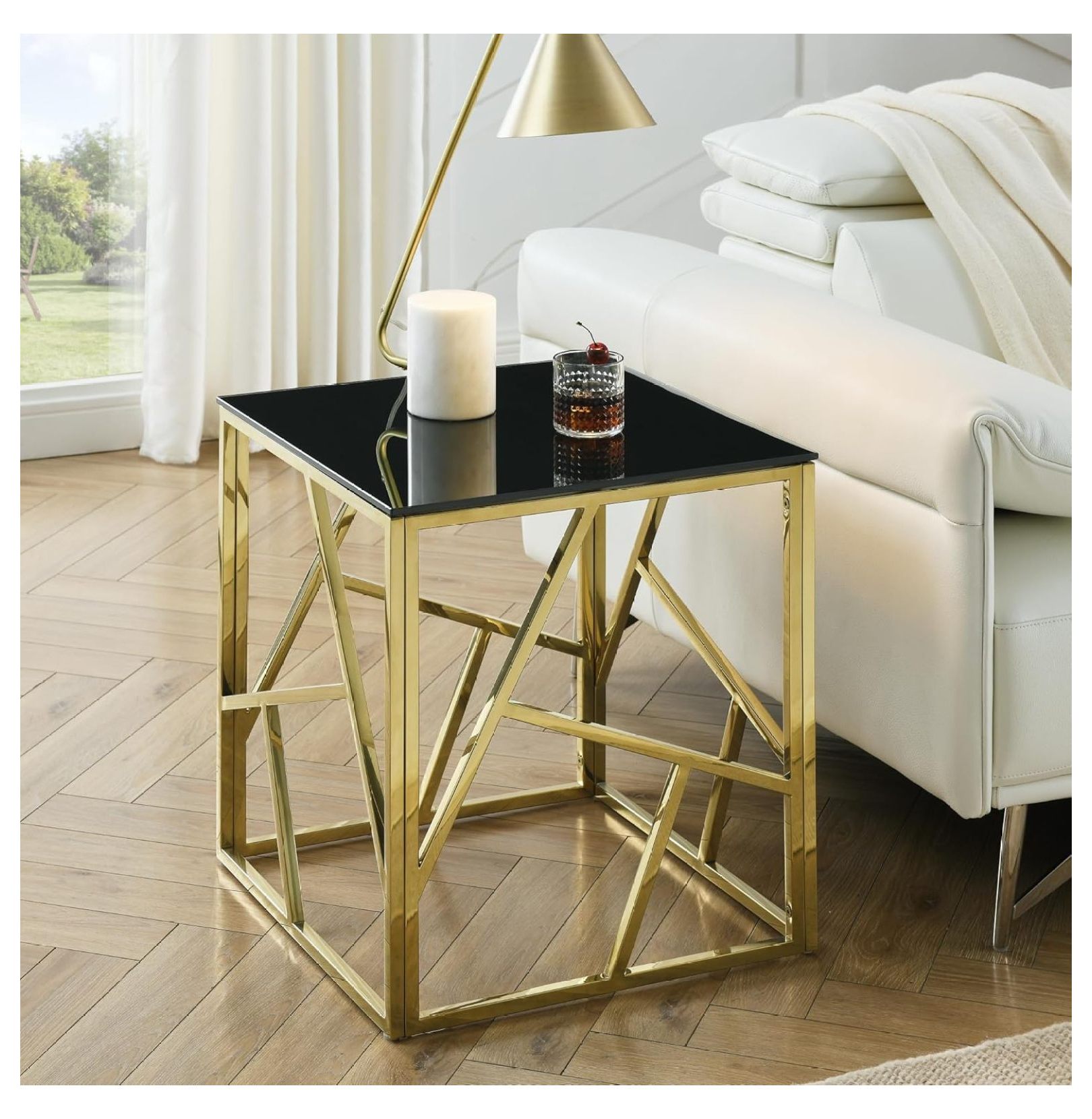 Accent Glass End Table, 20 inch Tempered Glass Sofa Side Table Square ...