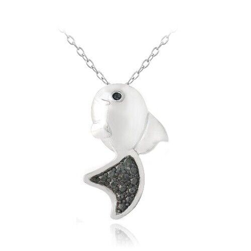 Accent Goldfish Black Diamond Necklace 925 Sterling Silver 18"Cable ...