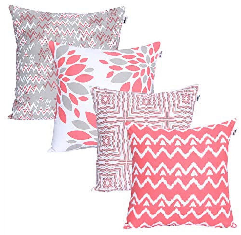 Accent Home 18” x 18” Grey-Coral Printed Cotton Decorative Pillow ...