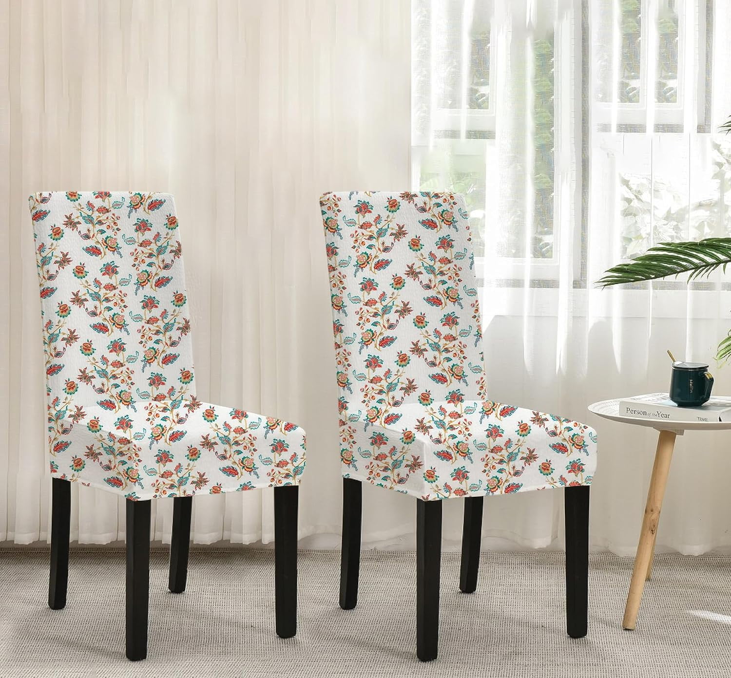 Accent Home Poly Cotton Dining Table Chair Covers Set of 2, Spandex ...