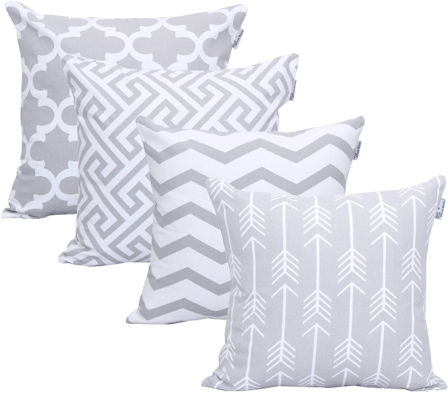 Accent Home Decorative Cotton Cushion Covers, Set of 4, Geometric ...