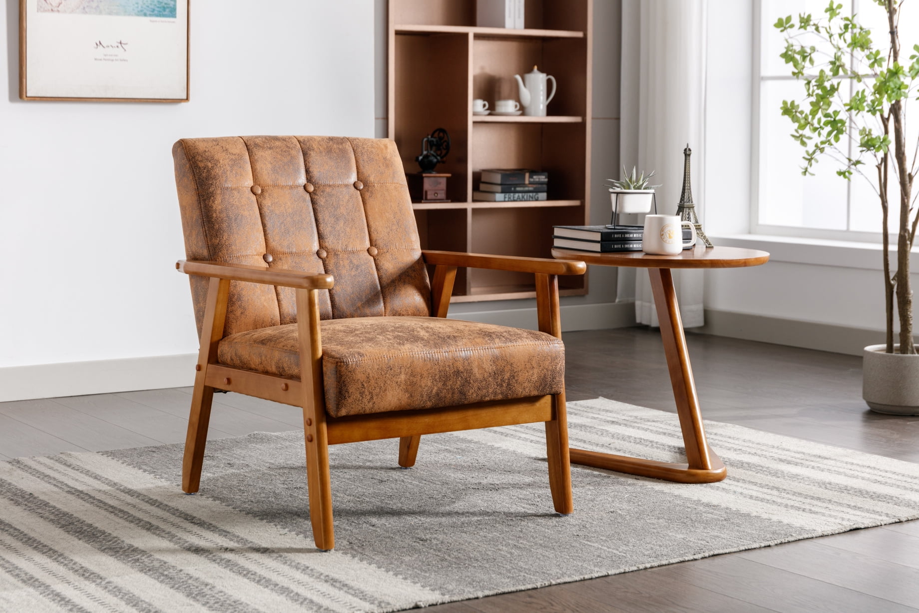 Accent Leisure Chair, Mid-Century Modern Arm Chair with Solid Wood ...
