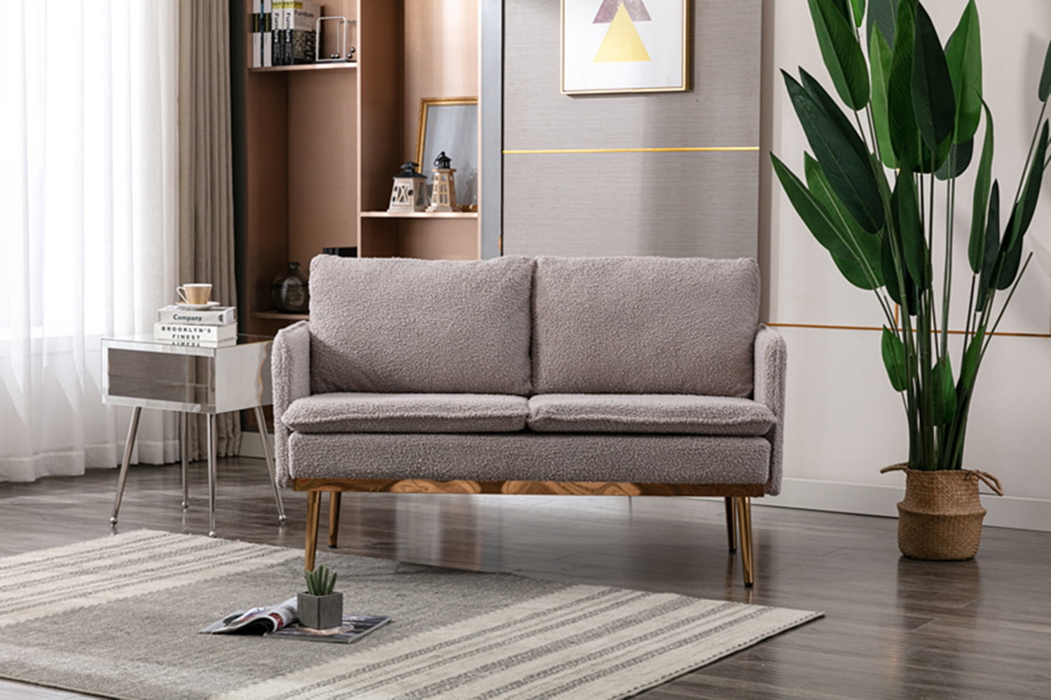 Accent Loveseat Sofa, Mid Century 2-Seat Upholstered Sofa Couch with ...