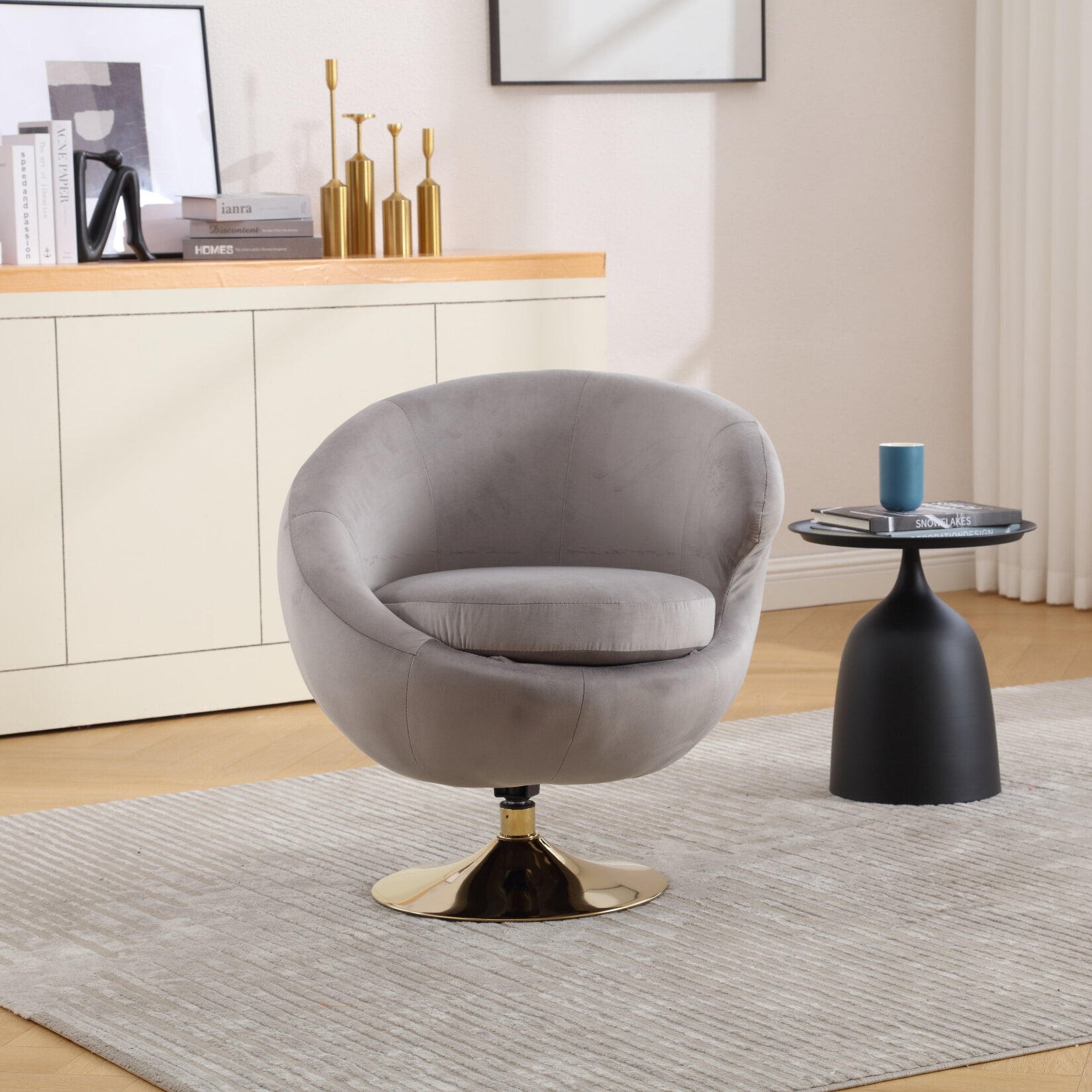 Accent Oversized Swivel Chair, Comfy Cuddle Barrel Armchair with Metal ...